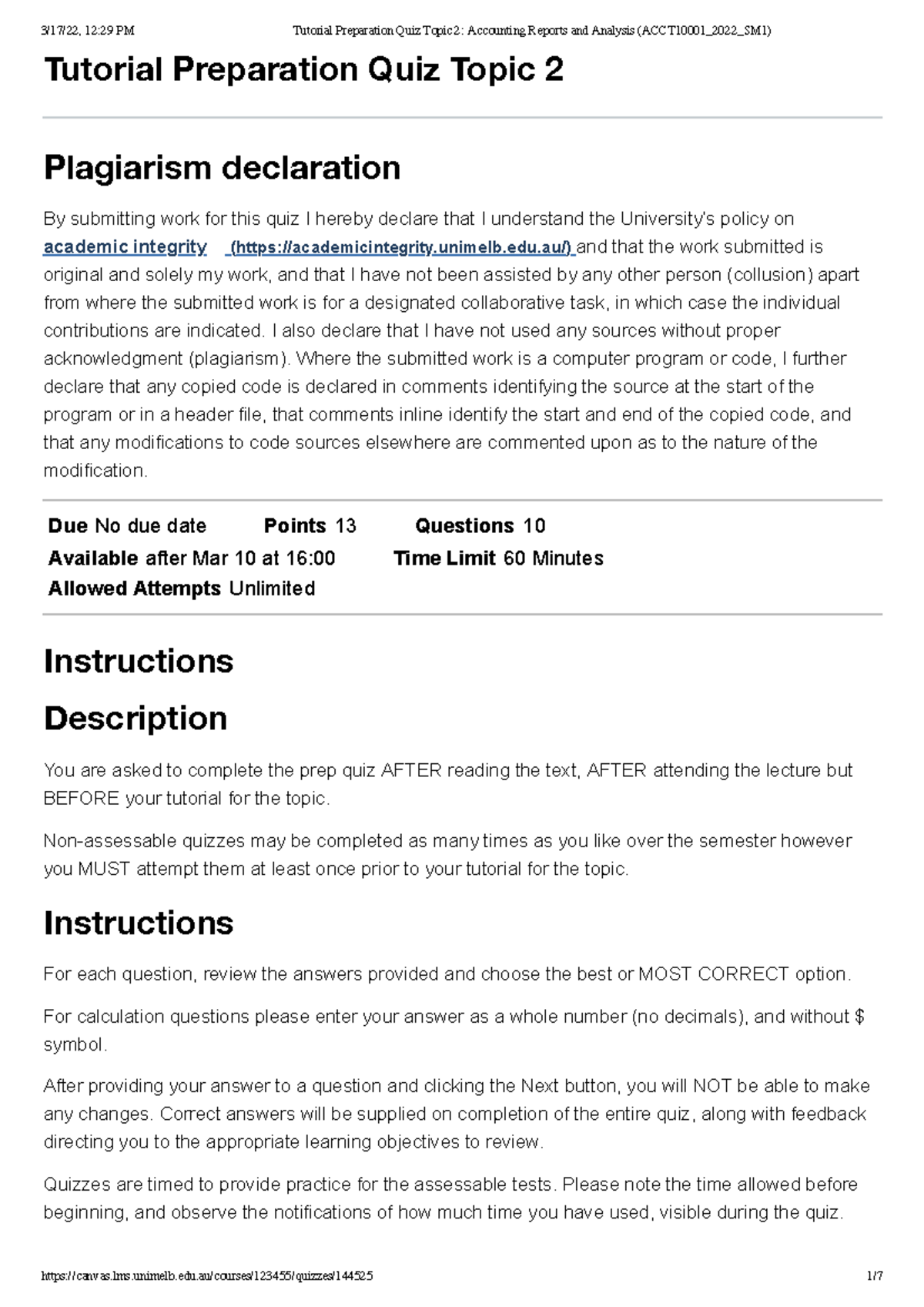 Tutorial Preparation Quiz Topic 2 Accounting Reports and Analysis ...