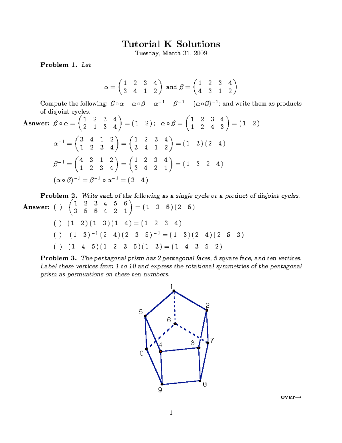 Tutorial K Solutions - Tutorial K Solutions Tuesday, March 31, 2009 ...