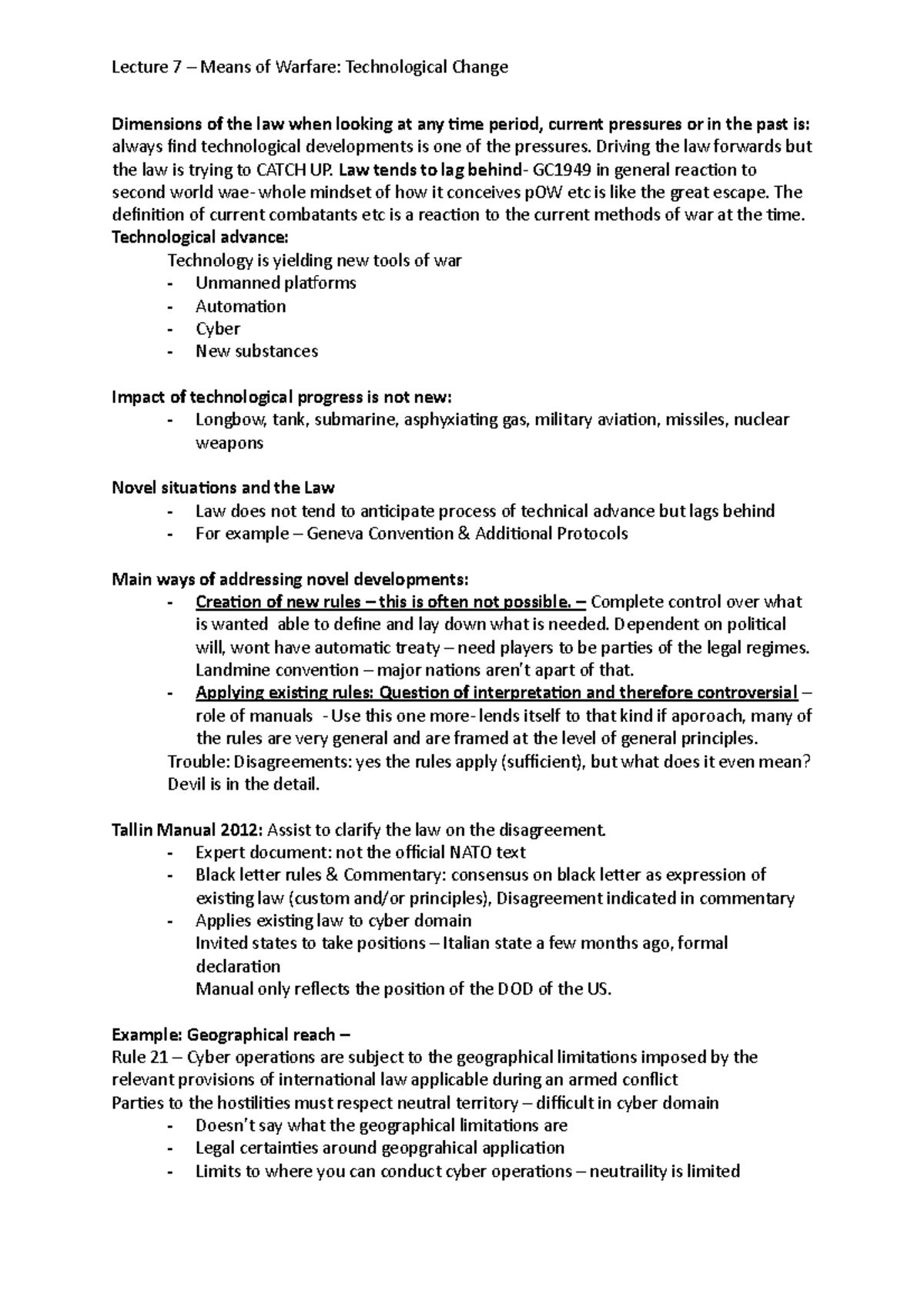 Lecture 7 - Means - weapons - Dimensions of the law when looking at any time period, current ...