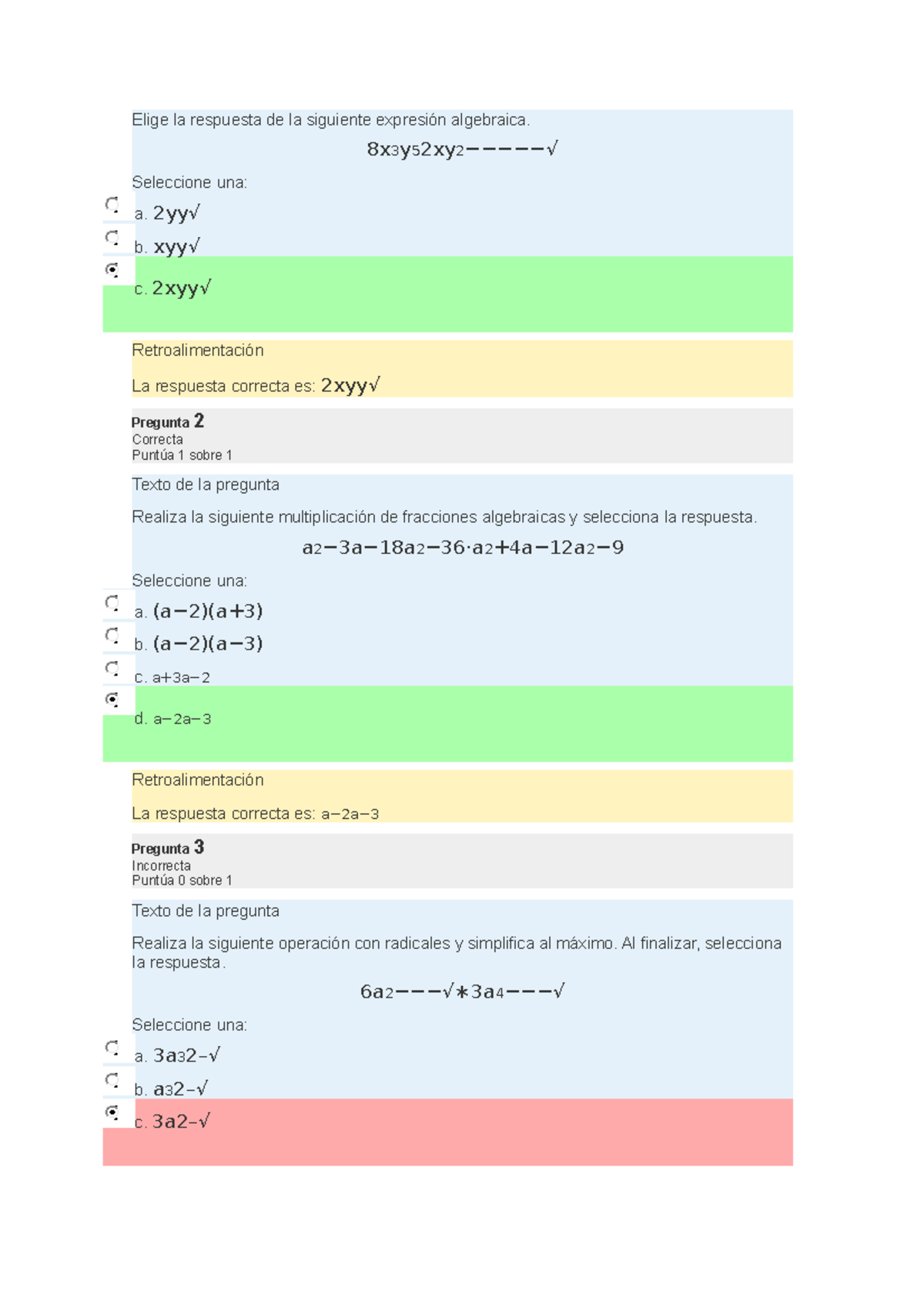 Expresiones racionales y radicales - Elige la respuesta de la siguiente ...