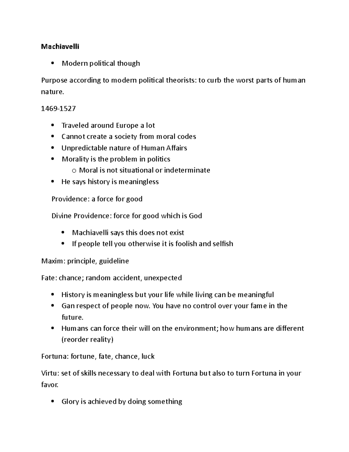 Machiavelli - Lecture notes 21-25 - Machiavelli Modern political though ...