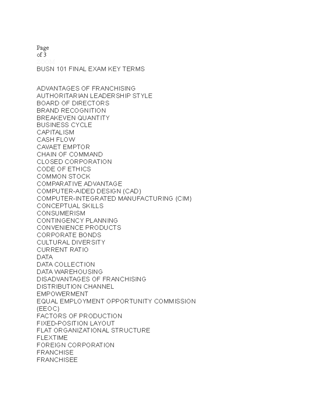 Bus 101 def - DOC - Page of 3 ZOOM BUSN 101 FINAL EXAM KEY TERMS ...