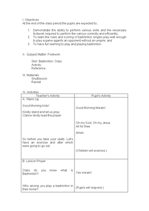 Document - lesson plan - introduction to elementary grade - Reading ...