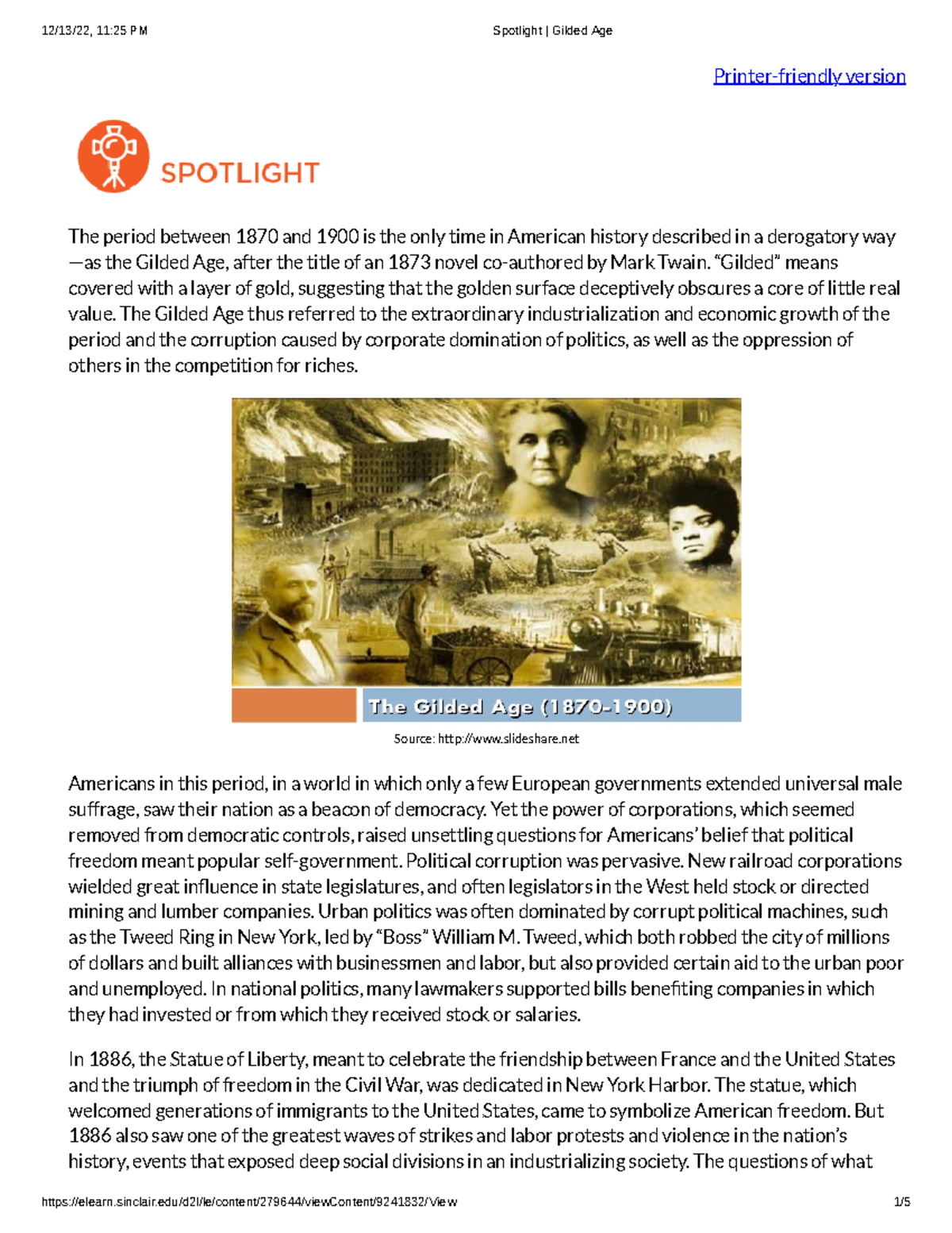 Spotlight Gilded Age - Printer-friendly version The period between 1870 ...