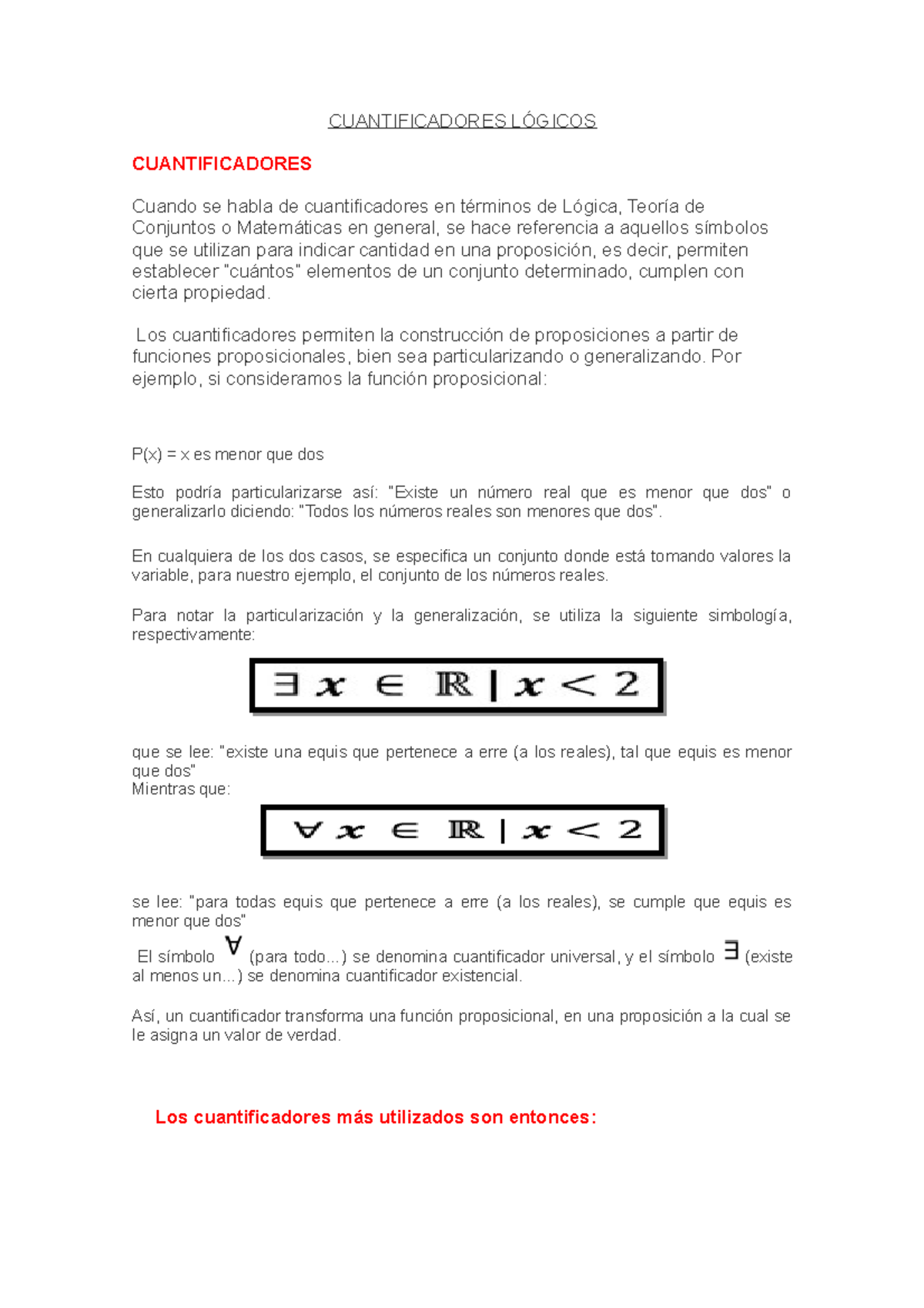 Negacion de cuantificadores - CUANTIFICADORES LÓGICOS CUANTIFICADORES ...