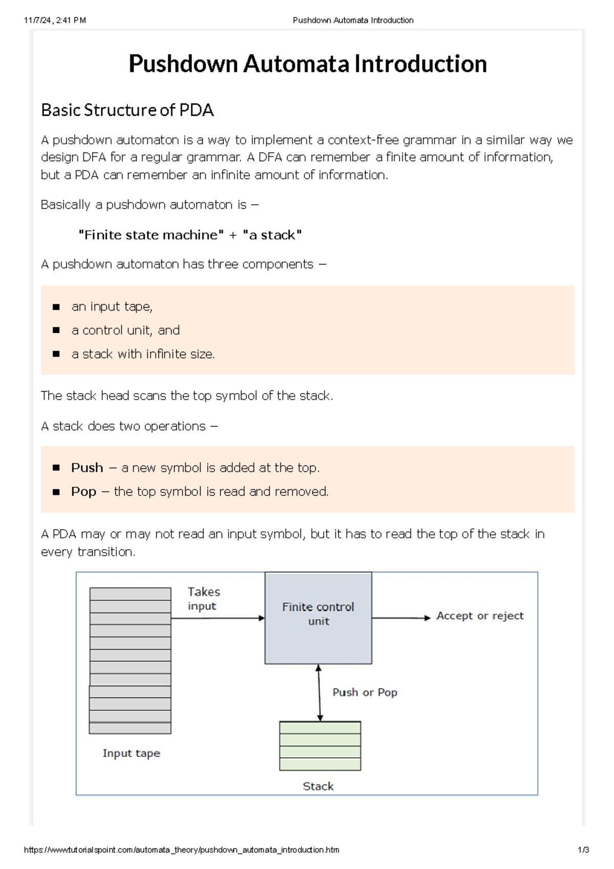 Pushdown Automata Introduction A Dfa Can Remember A Finite Amount Of