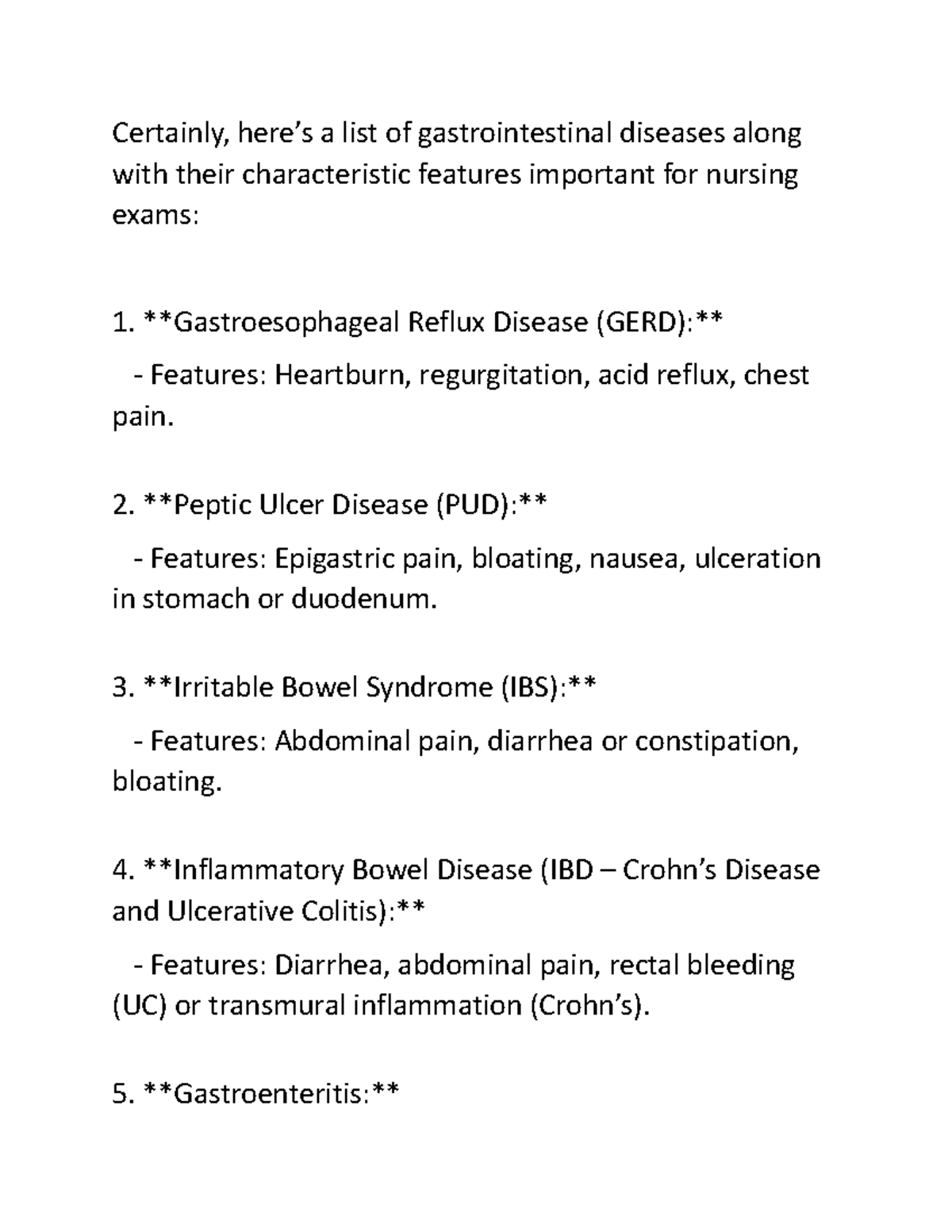 MSNana - Certainly, here’s a list of gastrointestinal diseases along ...