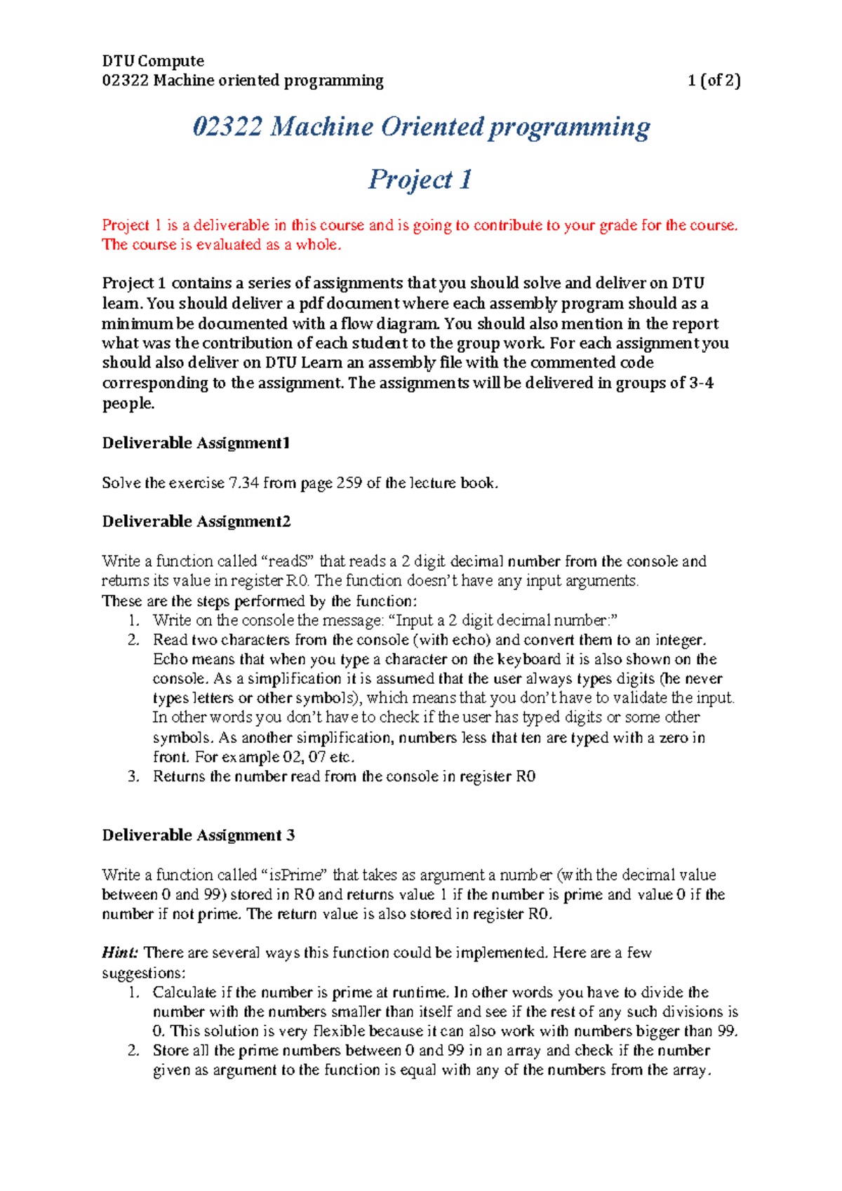 02322 Project 1 - DTU Compute 02322 Machine oriented programming 1 (of 2 ) 02322 Machine ...