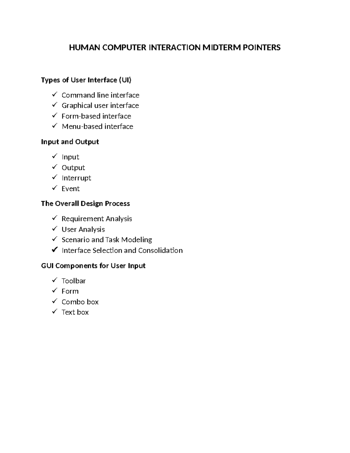 HCI- Pointers - HUMAN COMPUTER INTERACTION MIDTERM POINTERS Types of ...