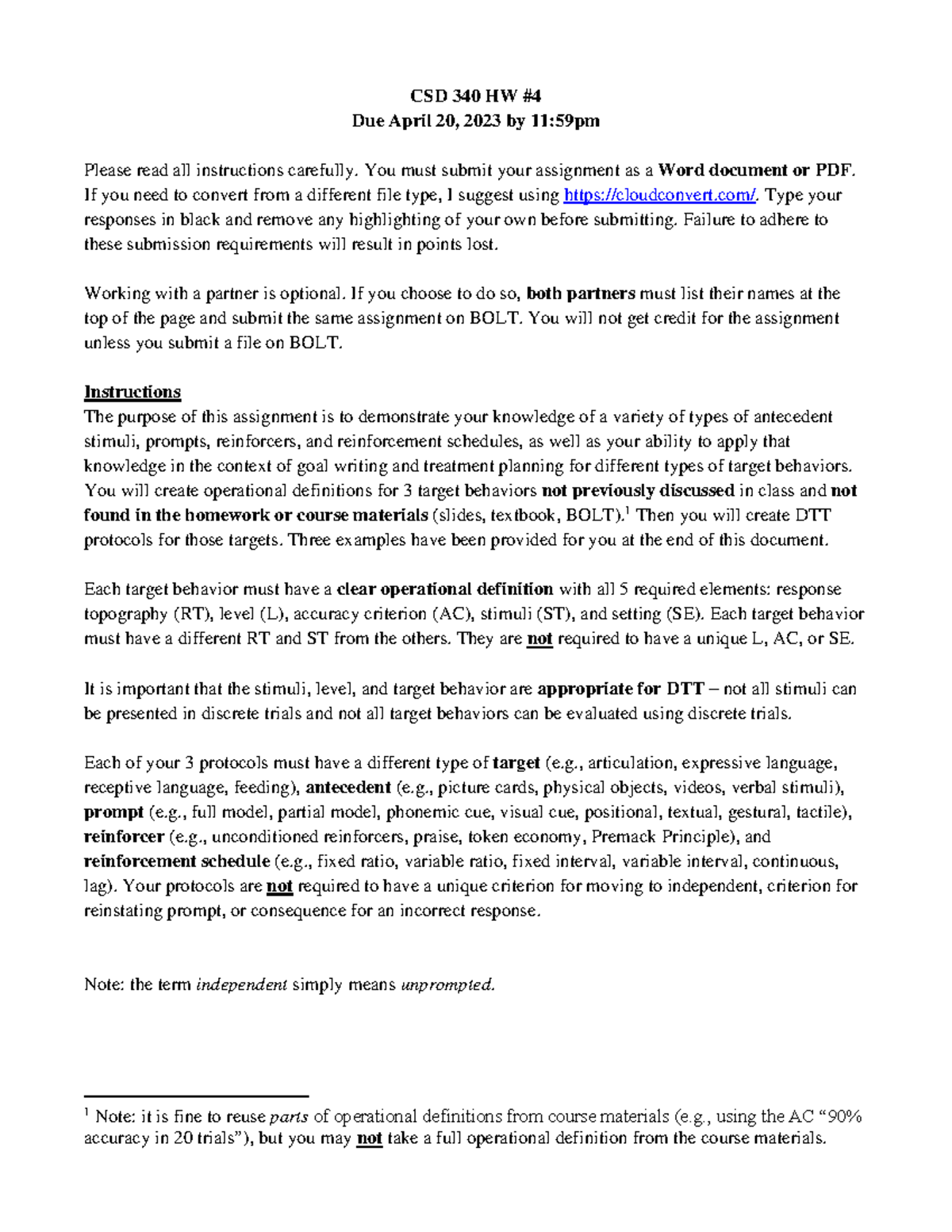 CSD 340 HW 4 - writing assignment of antecedent stimuli, prompts ...