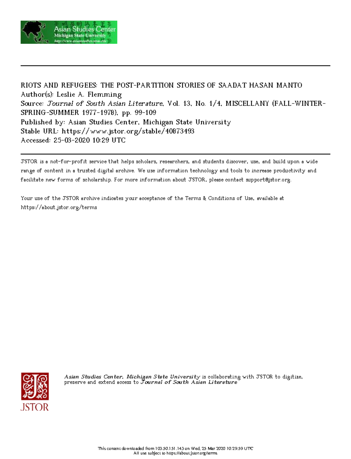 Manto 3 - Eng - RIOTS AND REFUGEES: THE POST-PARTITION STORIES OF ...