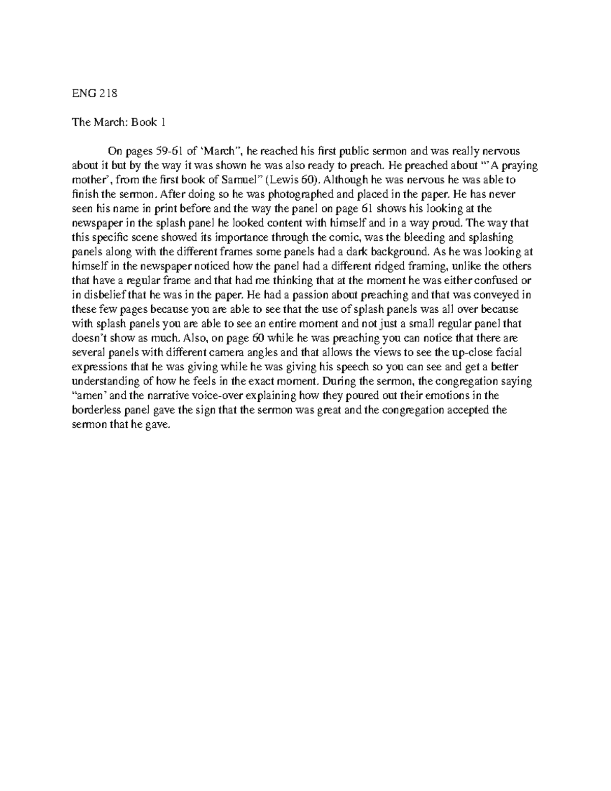 Forum Post 1- March book 1 - Amanda Lafrance ENG 218- September 5, 2018 ...