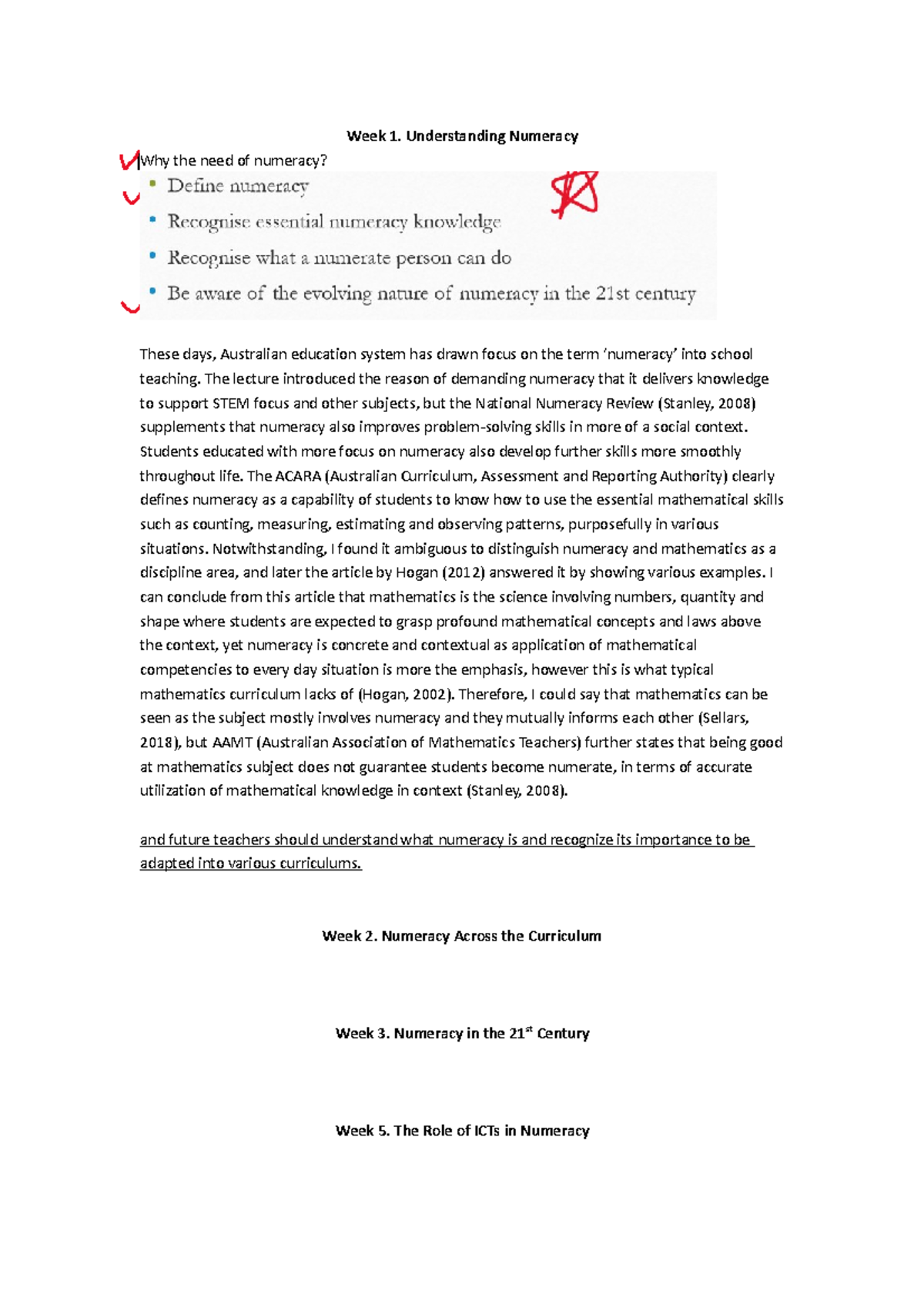 EDUC critical review - Week 1. Understanding Numeracy Why the need of ...