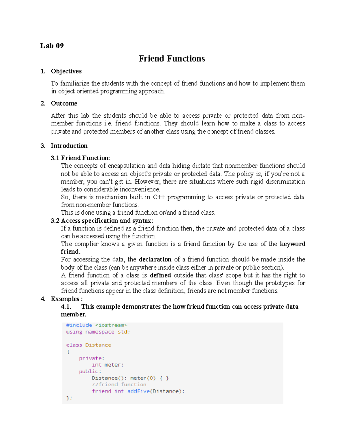 Lab 09 - Lecture notes 434 - Lab 09 Friend Functions 1. Objectives To ...