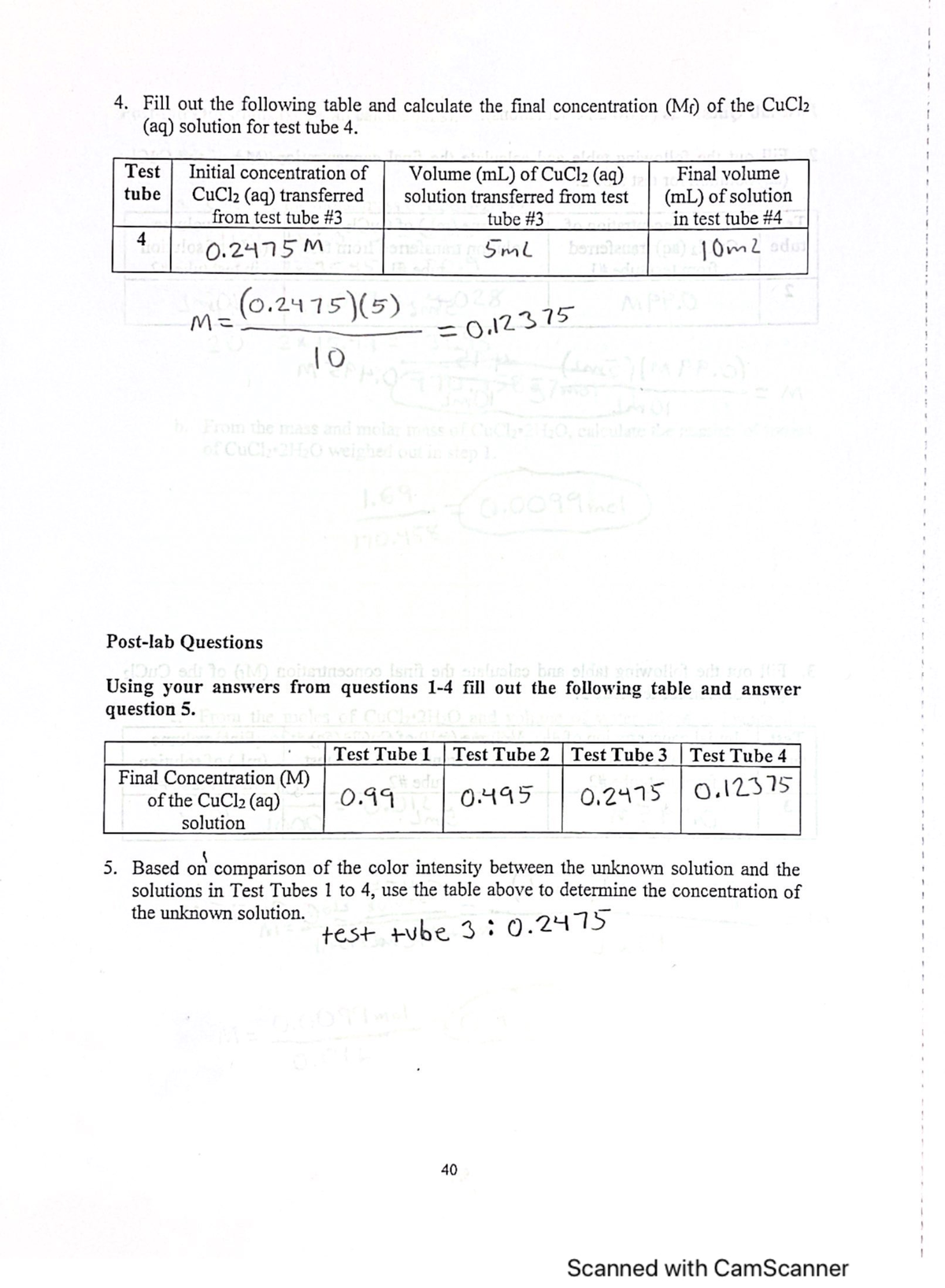 Exp5 Concentration of Solutions - CHEM 1101 - Studocu