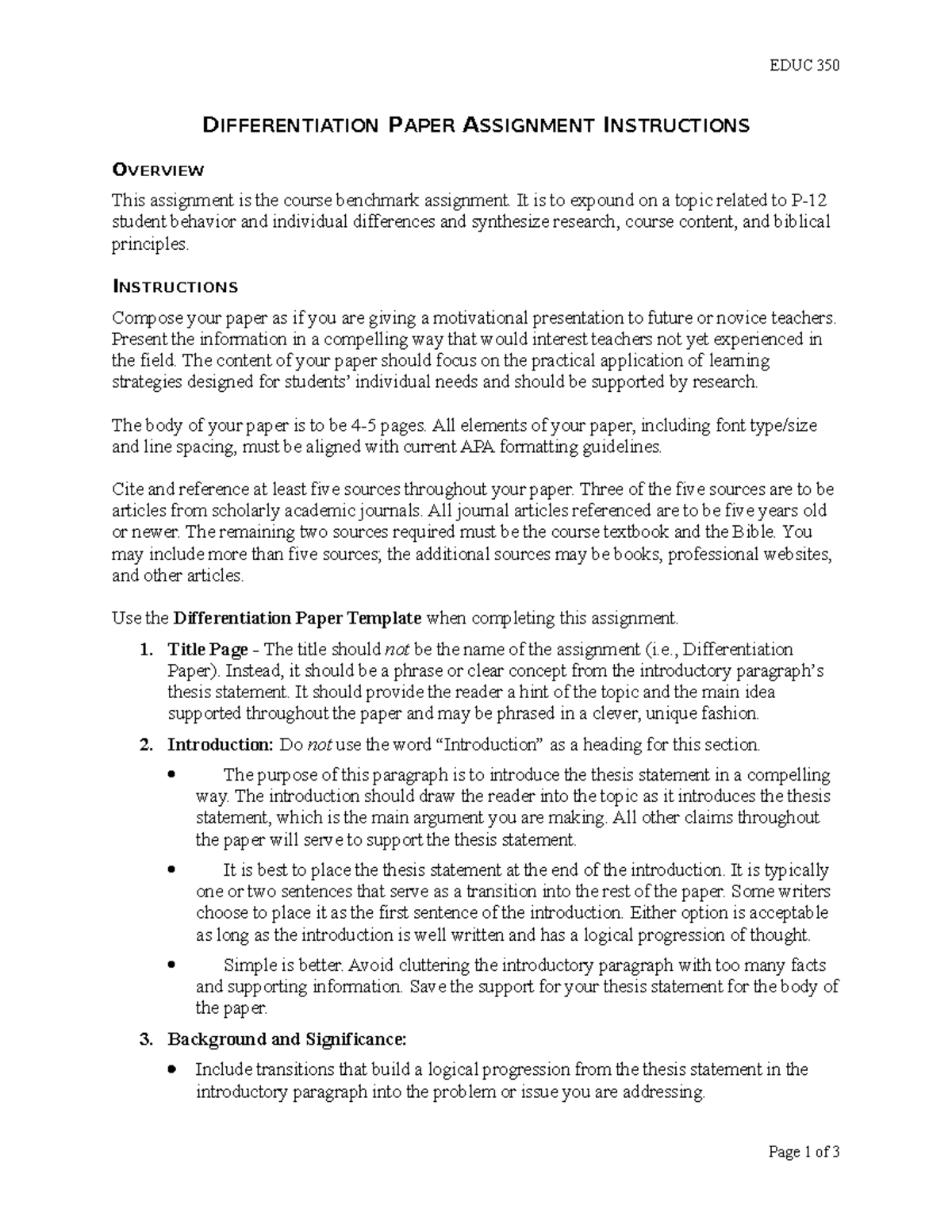 Differentiation Paper Assignment Instructions - EDUC 350 ...