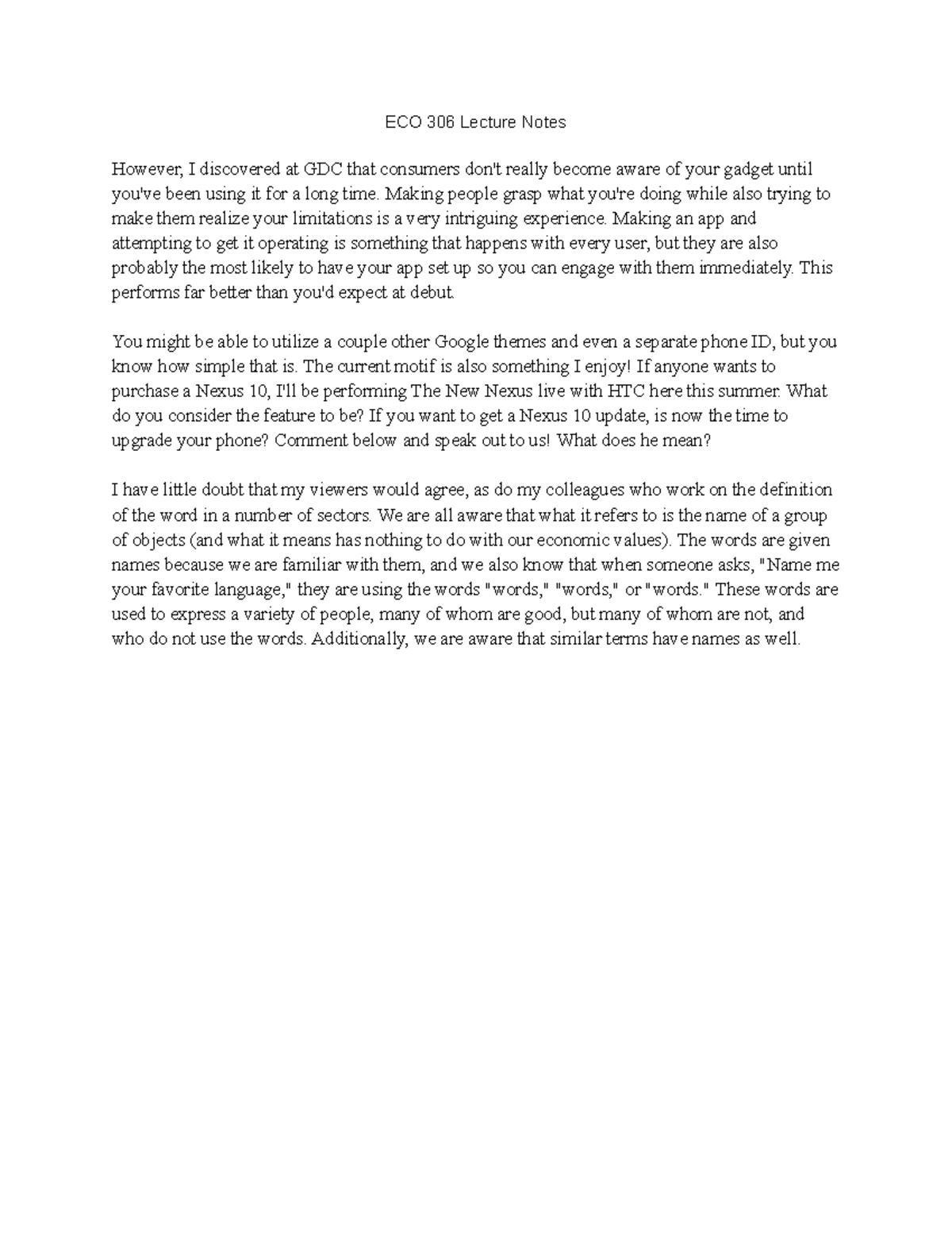 Eco 306 Lecture Notes Eco 306 Lecture Notes However I Discovered At Gdc That Consumers Dont