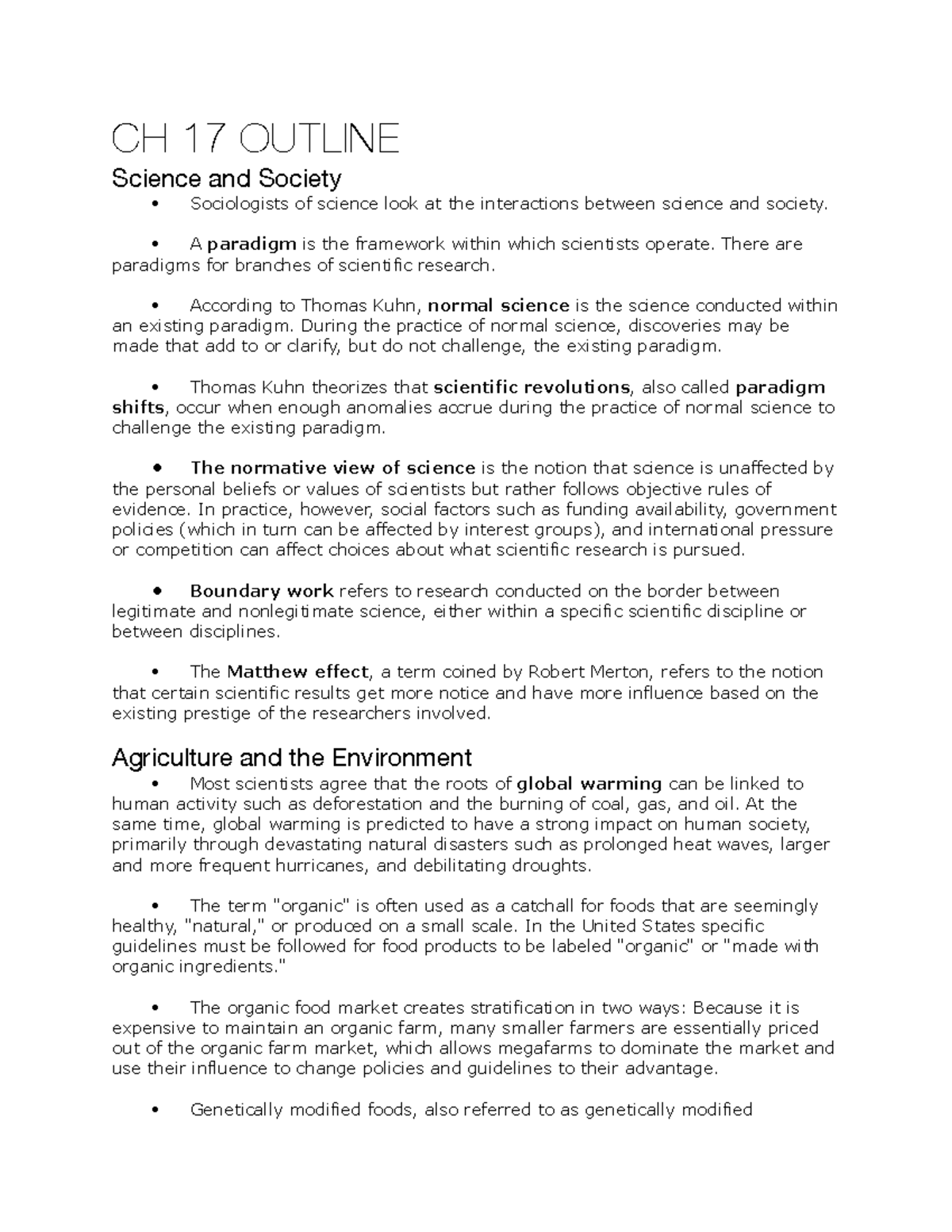 Ch. 17 science and society - CH 17 OUTLINE Science and Society ...