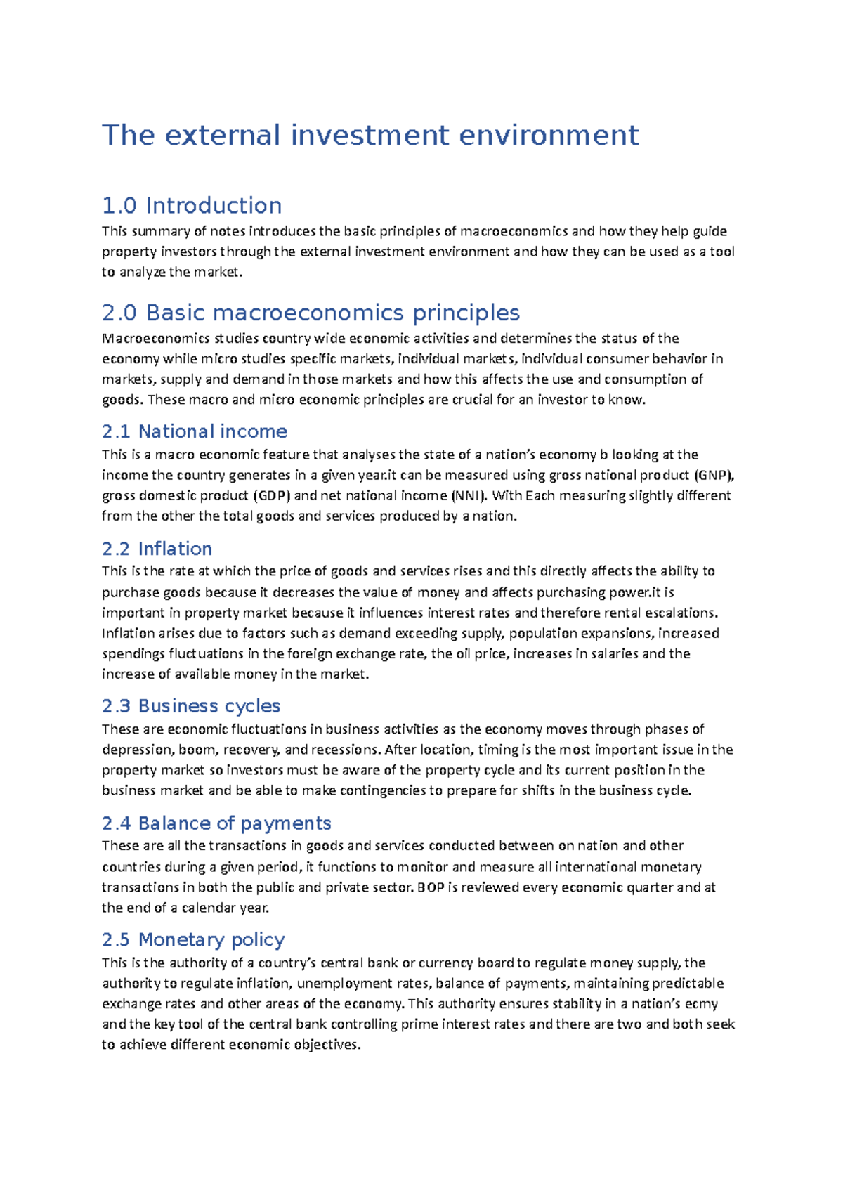 Module 2 Unit 3 Summary - The external investment environment 1 ...