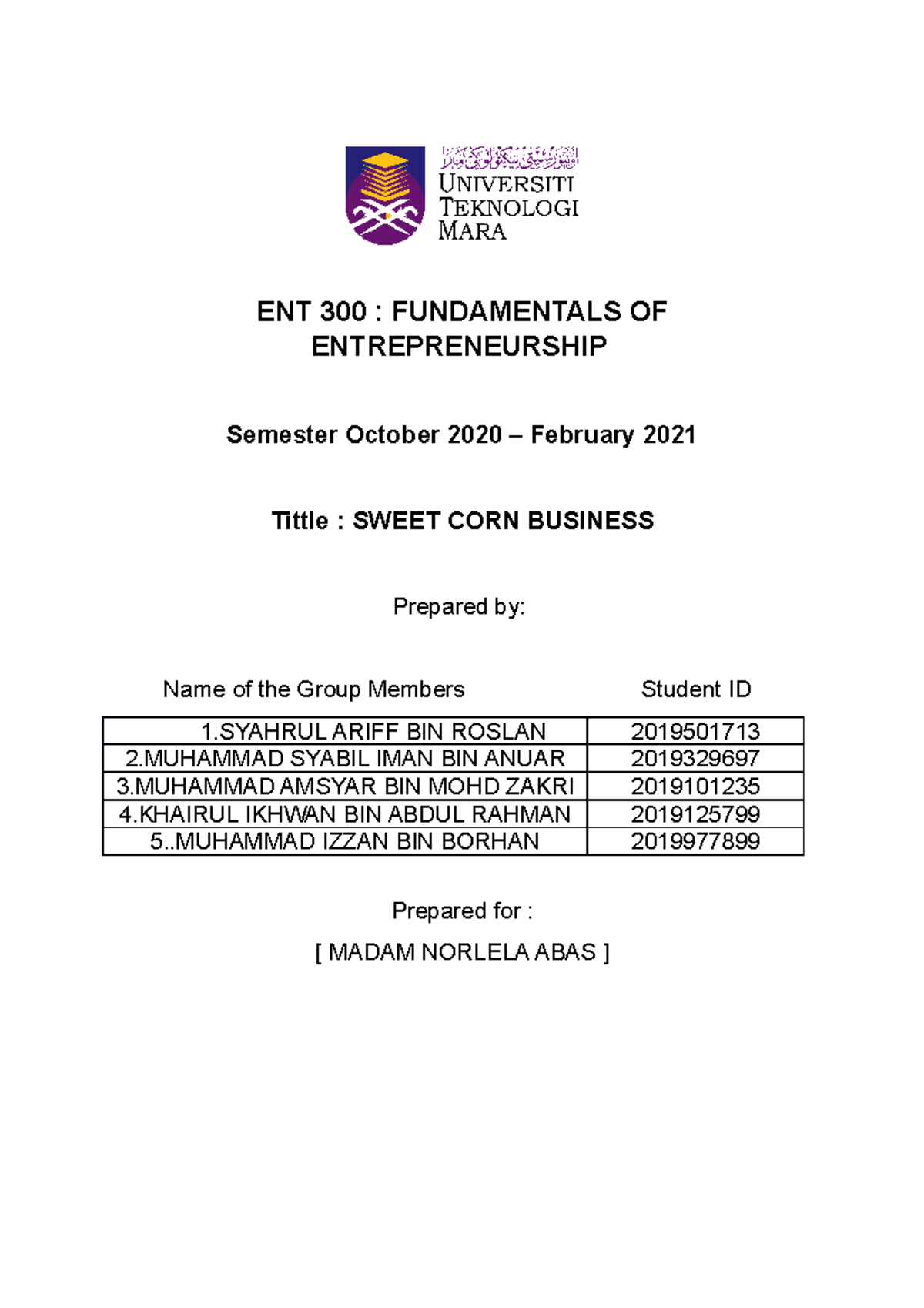 Modul 10 - ENT 300 : FUNDAMENTALS OF ENTREPRENEURSHIP Semester October ...