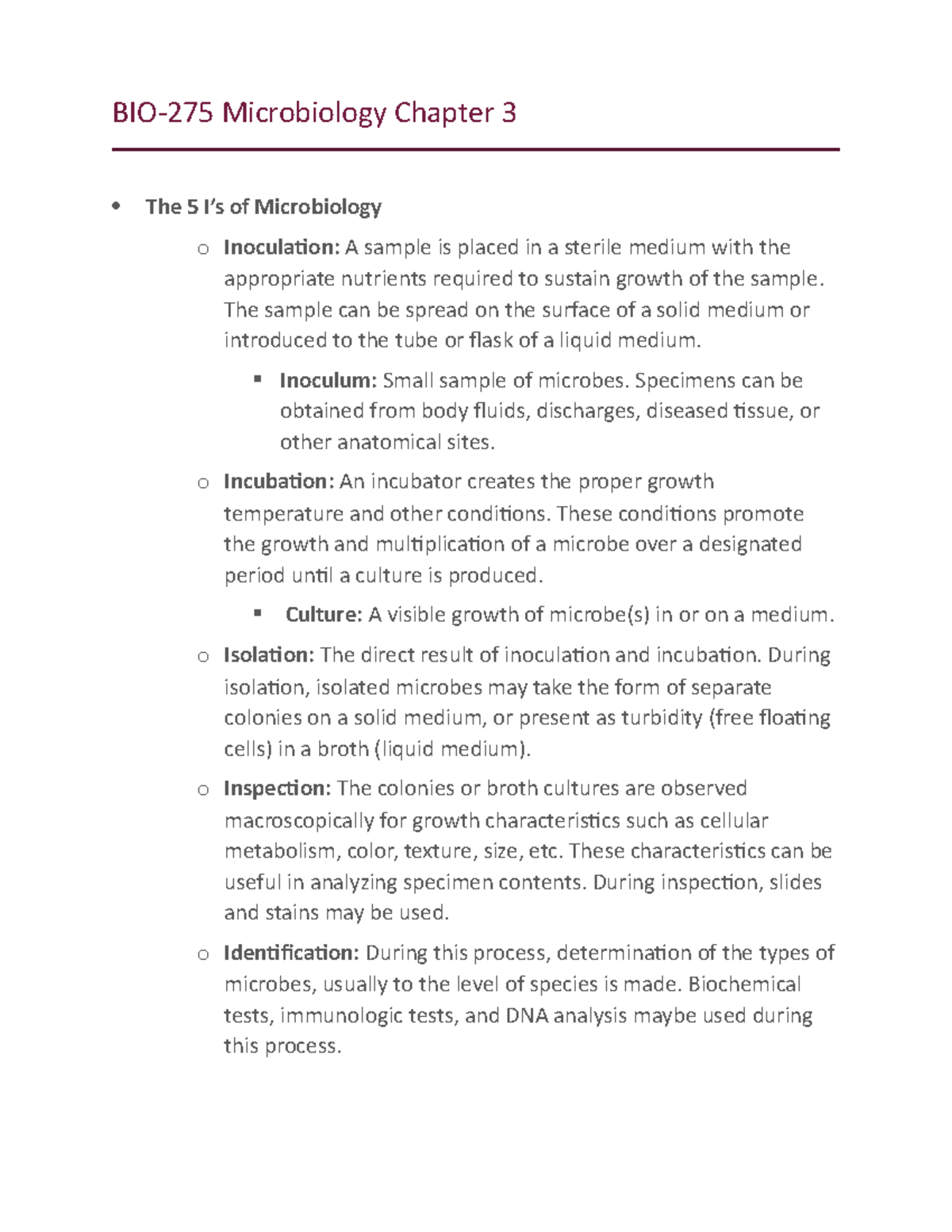 BIO275 CH3 - The Five I's of Micro - BIO-275 Microbiology Chapter 3 The ...