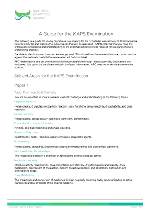 KAPS Paper 1 Sample 2 - lecture - Australian Pharmacy Council Ltd Knowledge Assessment of - Studocu