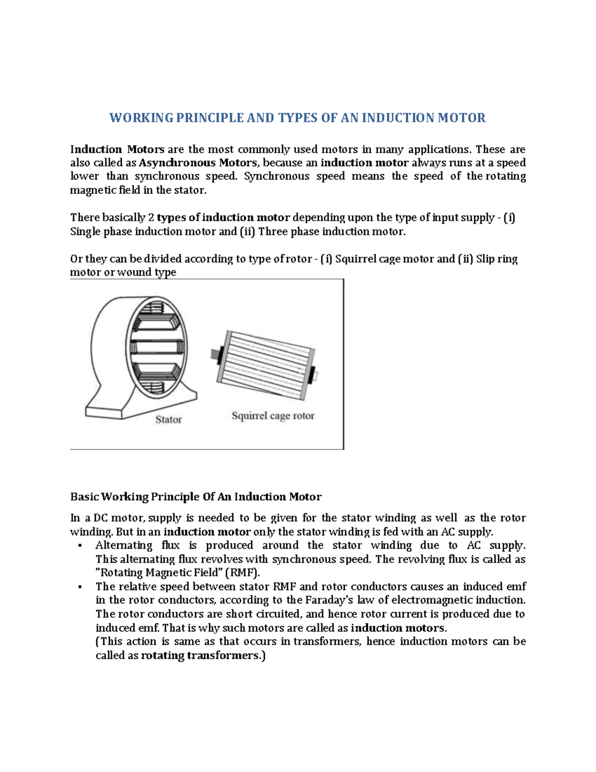 Working principle and types of an Induction Motor - WORKING PRINCIPLE ...
