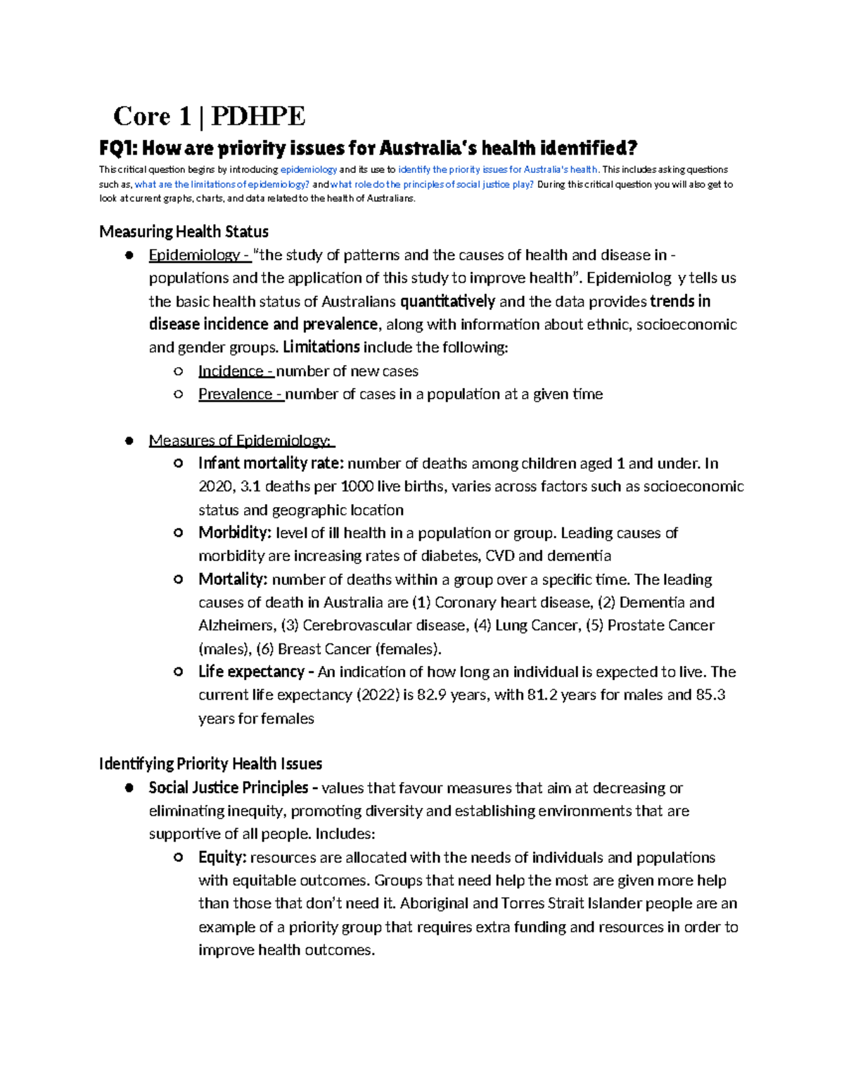 Pdhpe HSC Notes - Core 1 | PDHPE FQ1: How are priority issues for ...
