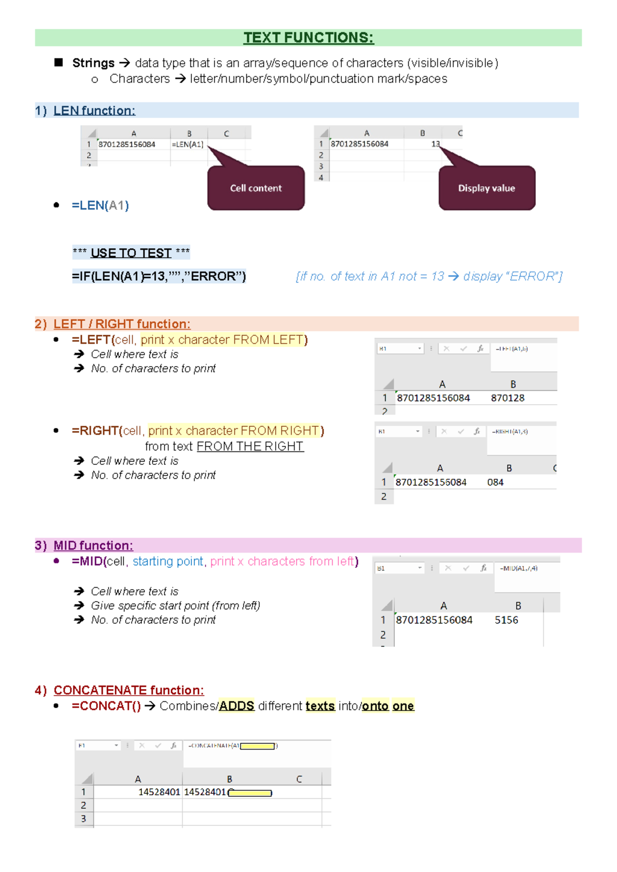 WEEK 7 - TEXT Functions - TEXT FUNCTIONS: Strings data type that is an array/sequence of - Studocu