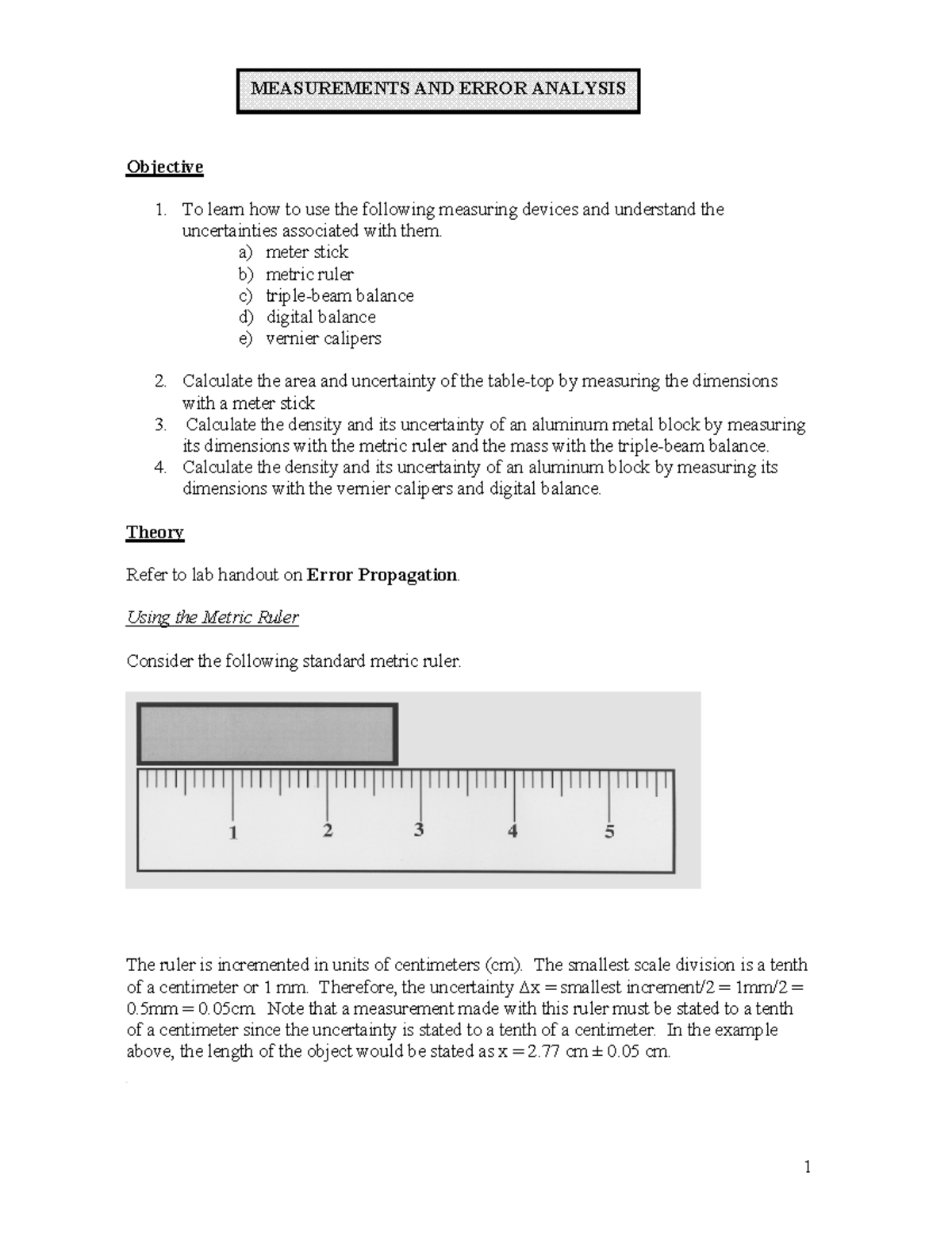 Lab Measurementsand Error Analy - Objective To learn how to use the ...