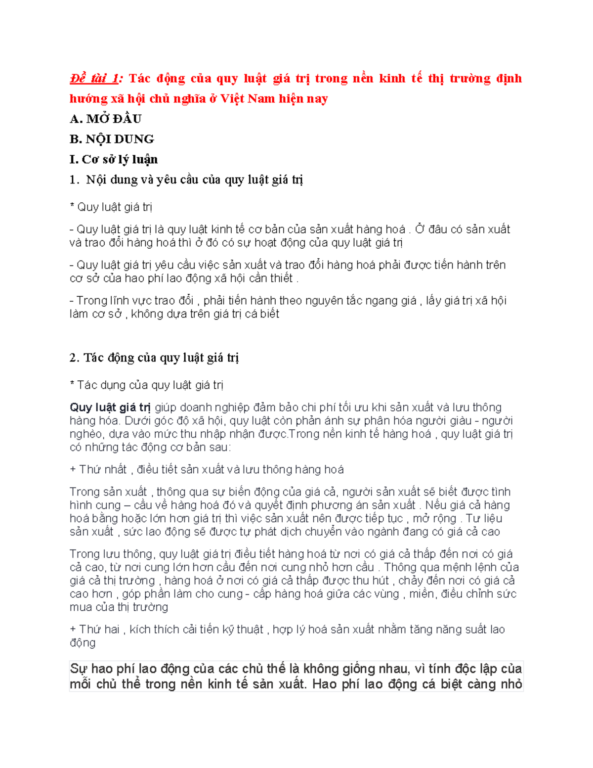 Đề tài 1 - hjbhj - Đề tài 1: Tác động của quy luật giá trị trong nền ...
