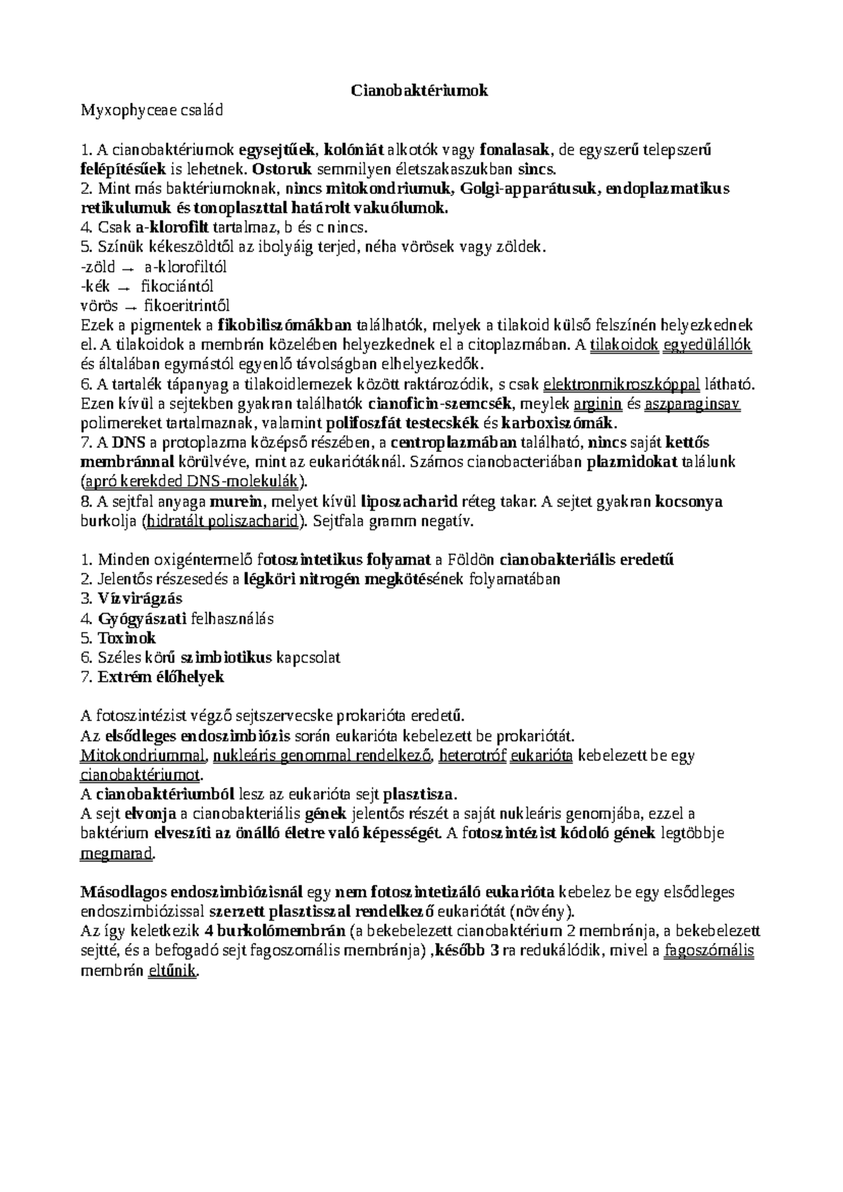 Cianobaktérium-1ZH hoz - Cianobaktériumok Myxophyceae család A ...