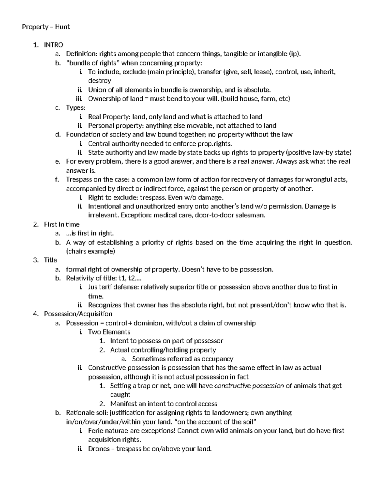 Property Outline - Hunt - Property – Hunt 1. INTRO a. Definition ...