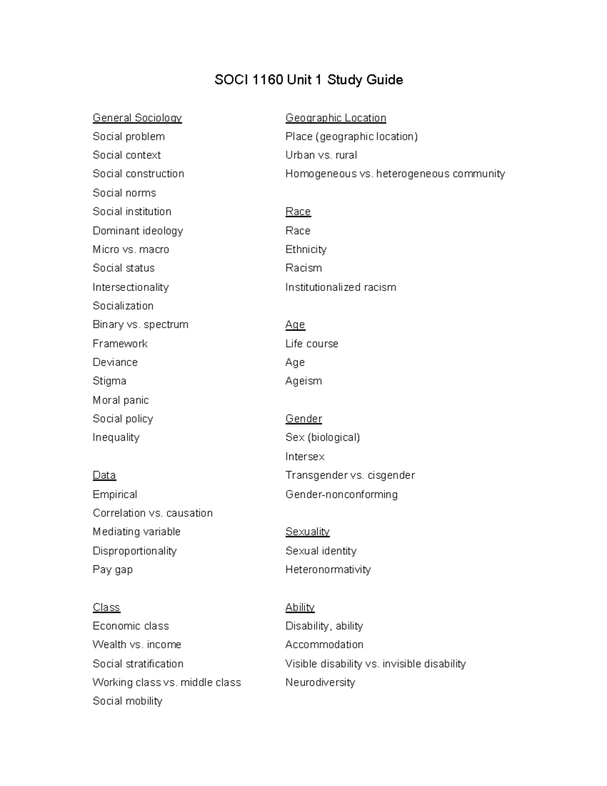 Exam - Unit 1 Study Guide for Work- Pay - SOCI 1160 Unit 1 Study Guide ...