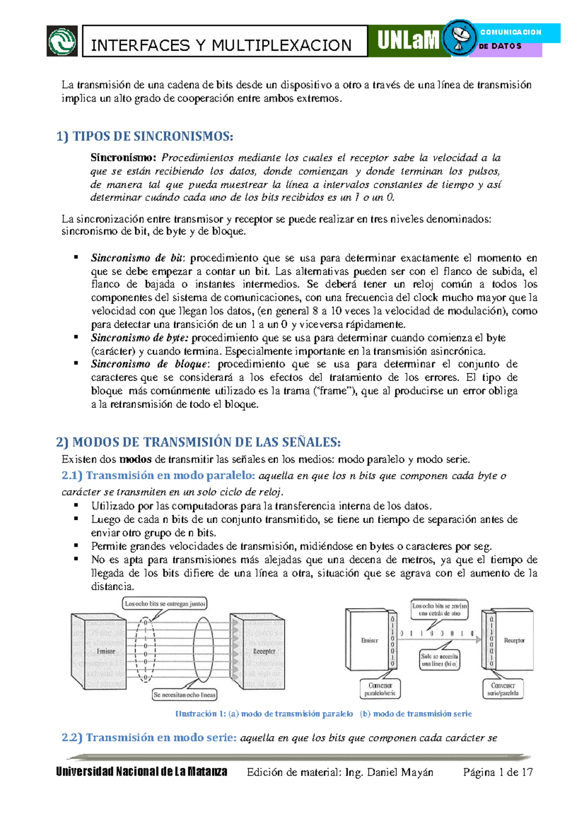 Interfases y multiplexacion - INTERFACES Y MULTIPLEXACION COMUNICACION UNLaM DE DATOS La ...
