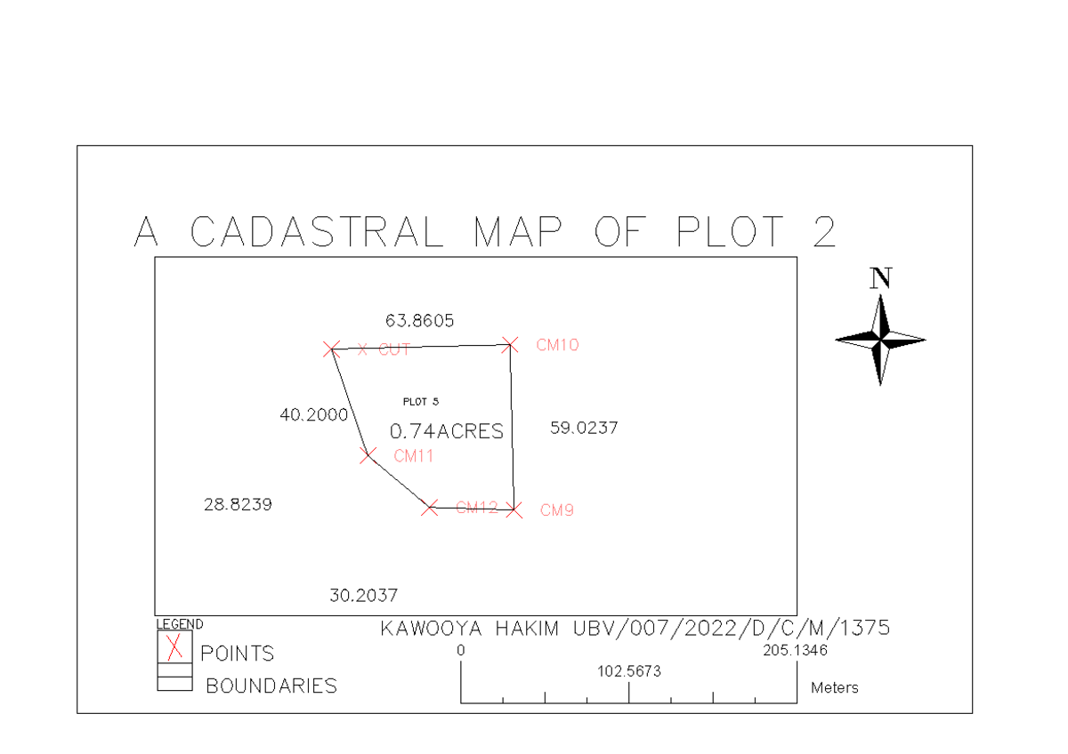 PLOT 2 - surveyed plot - Land Surveying and Geomatics - N Meters 0 102 ...