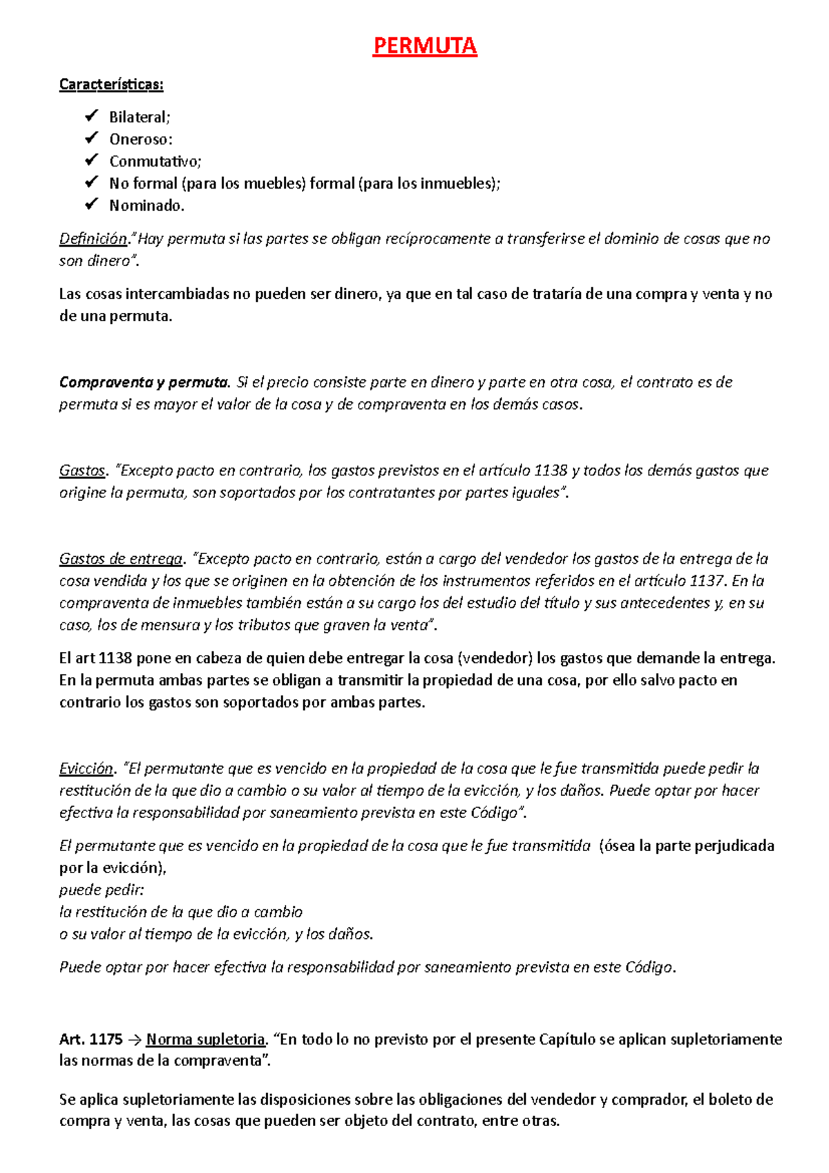 contratos especiales: contrato de Permuta - PERMUTA Características ...
