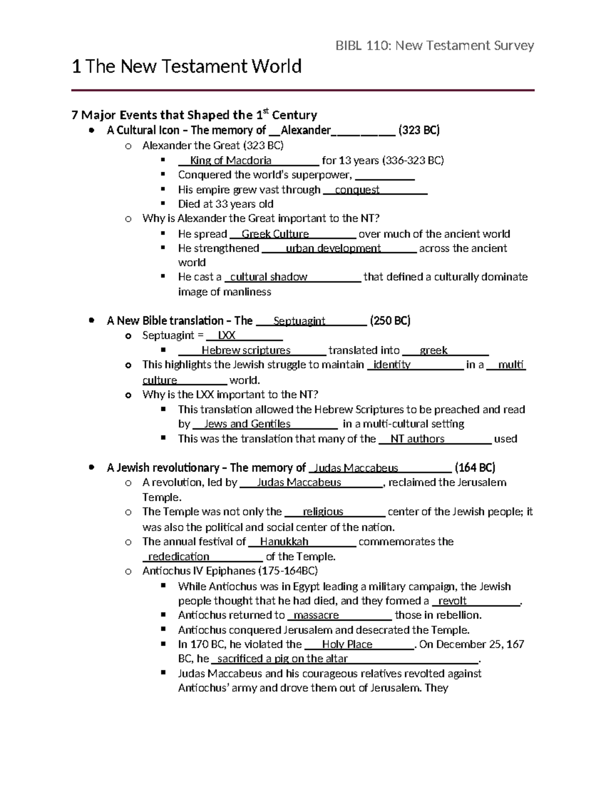 1 New Testament World Notes - Completed - BIBL 110: New Testament ...