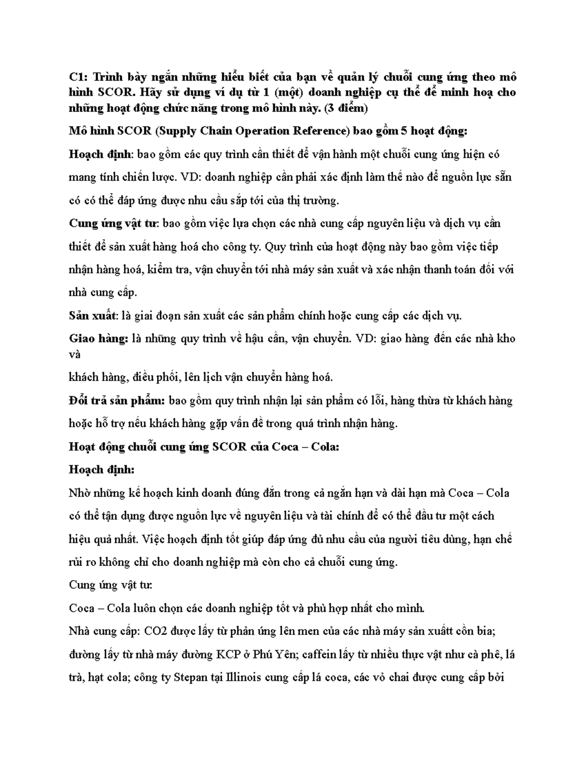 Oscm - oscm ôn tập - C1: Trình bày ngắn những hiểu biết của bạn về quản lý chuỗi cung ứng theo ...