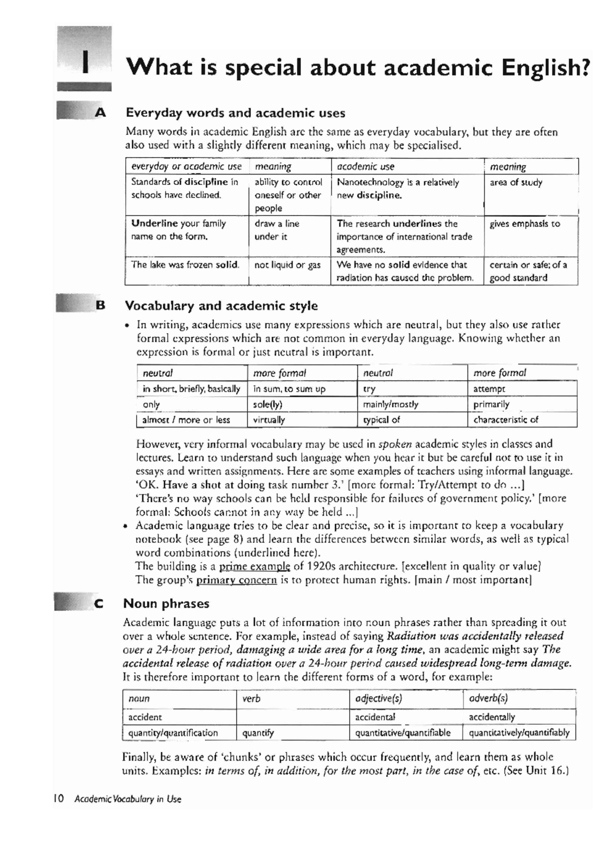 Academic Vocabulary Units 1-9 - A What is special about academic ...