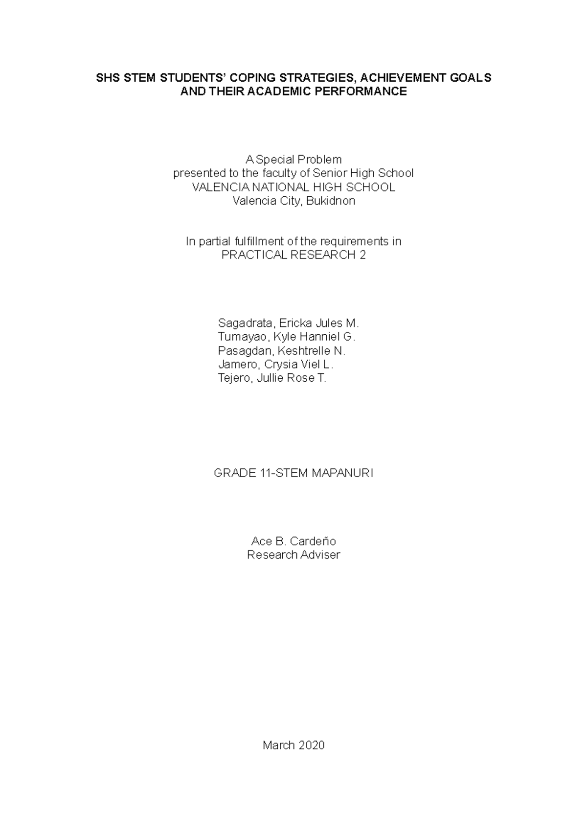 SHS-STEM- Students - A research study - SHS STEM STUDENTS’ COPING ...