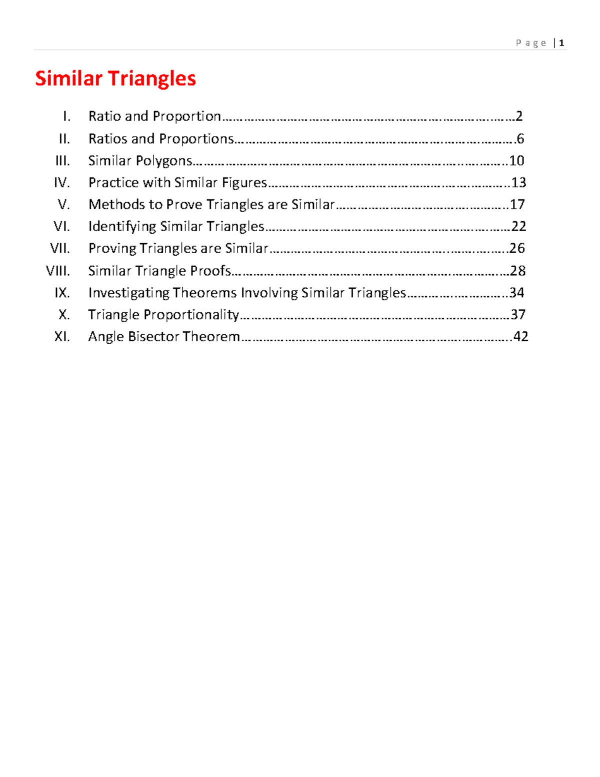 Similarity triangles packet - Similar Triangles - I. Ratio and - Studocu