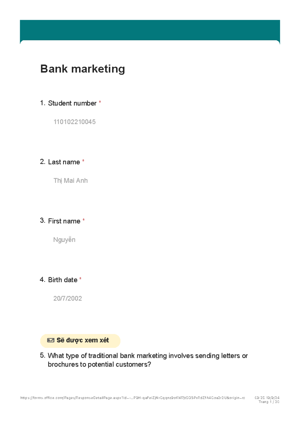 Bank marketing - Njjj - Bank marketing 1. Student number * 110102210045 ...