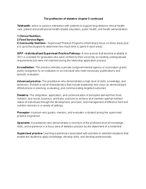 Chapter 4 summary - The profession of dietetics chapter 4 What were ...