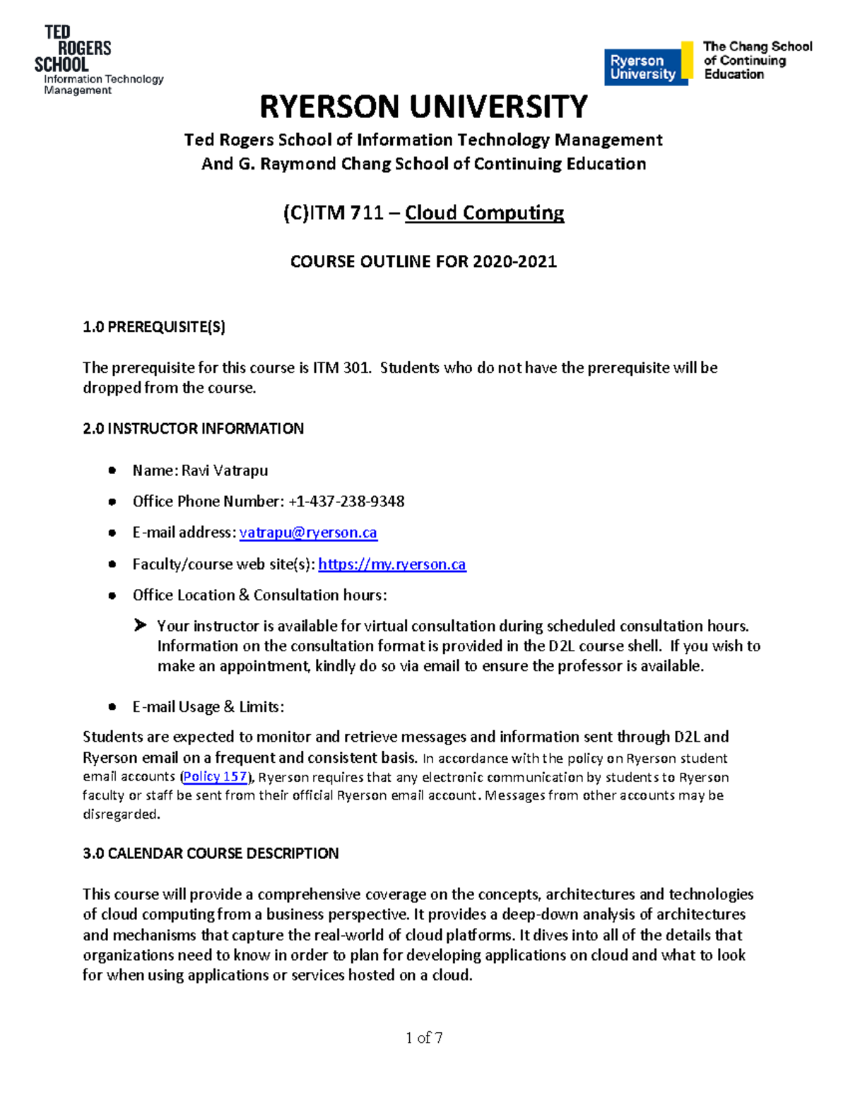 ITM711 - Syllabus - RYERSON UNIVERSITY Ted Rogers School of Information ...