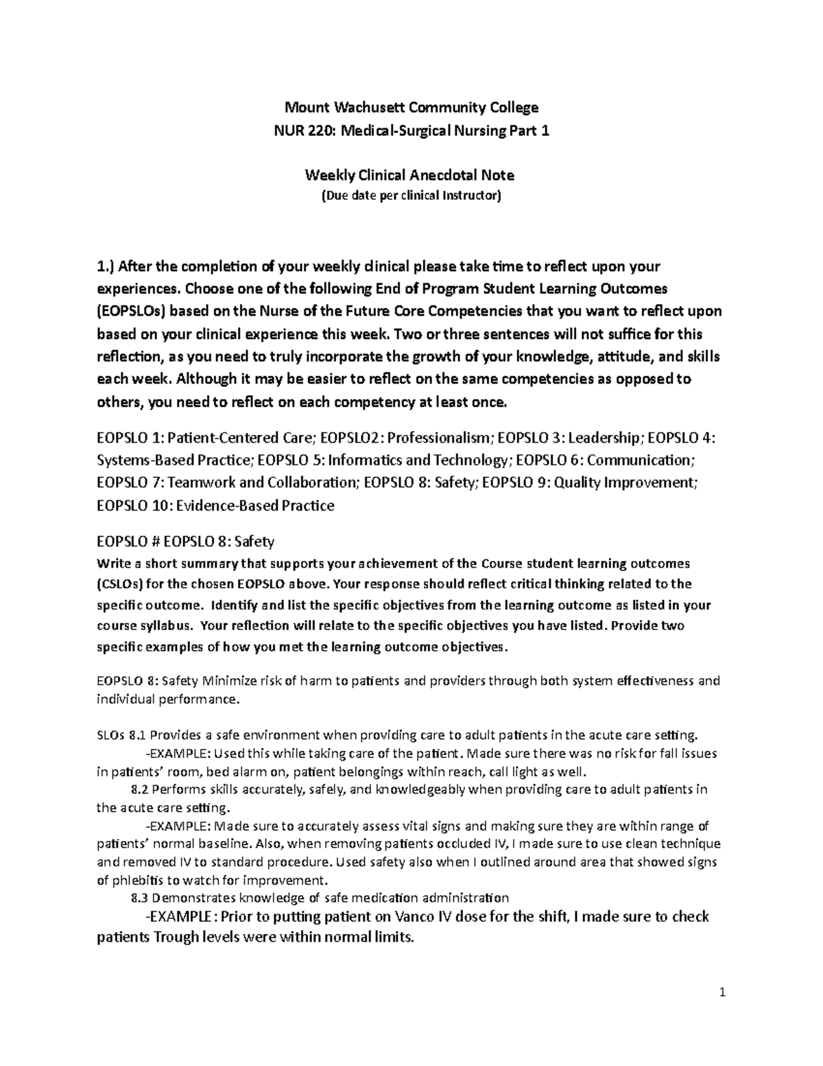 Anec.note.10 - Clinical assignments - Mount Wachusett Community College ...