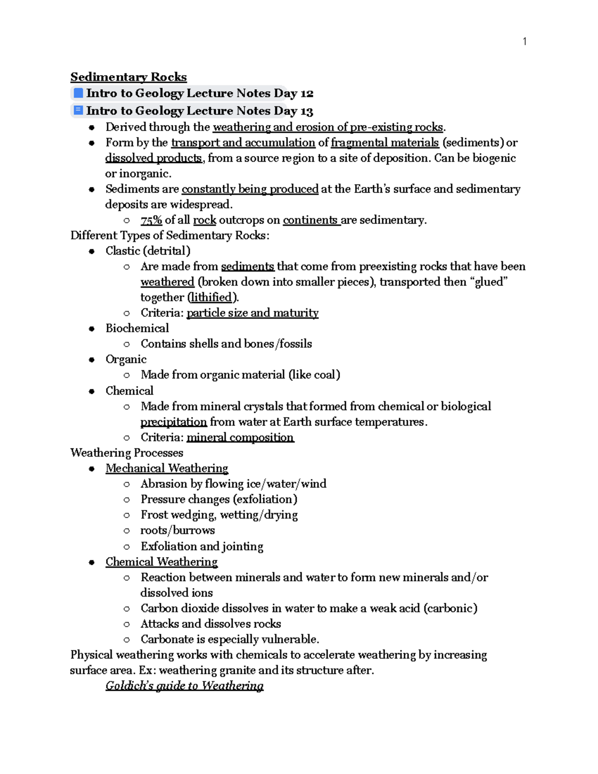 Intro to Geology Exam 2 Review - Sedimentary Rocks Intro to Geology ...