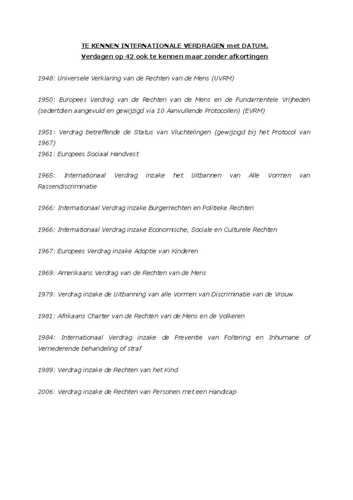 Internationale verdragen vanuit UVRM - TE KENNEN INTERNATIONALE ...