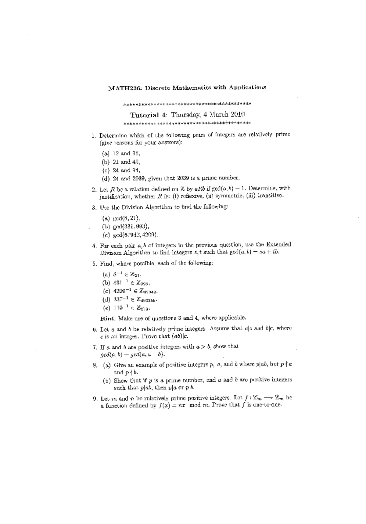 Tutorial 4s - MATH 236 - MATH236: Discrete Mathematics with ...