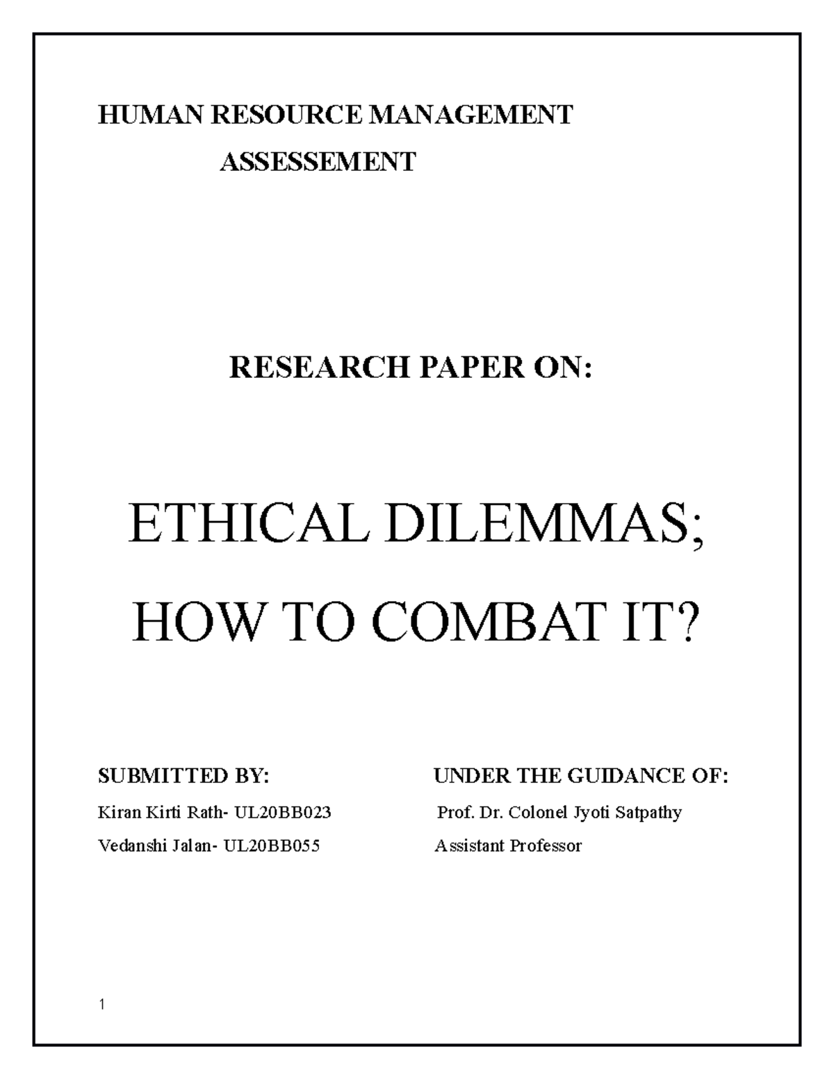 Ethical Dilemmas; - HUMAN RESOURCE MANAGEMENT ASSESSEMENT RESEARCH ...